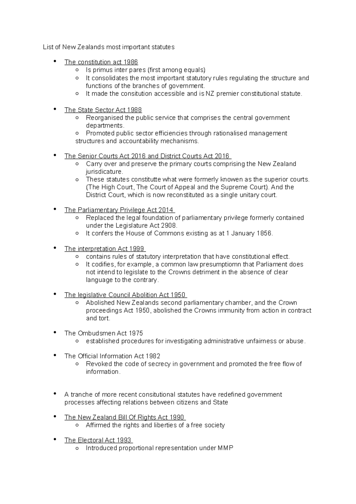 List of New Zealands most important statutes - o It made the ...