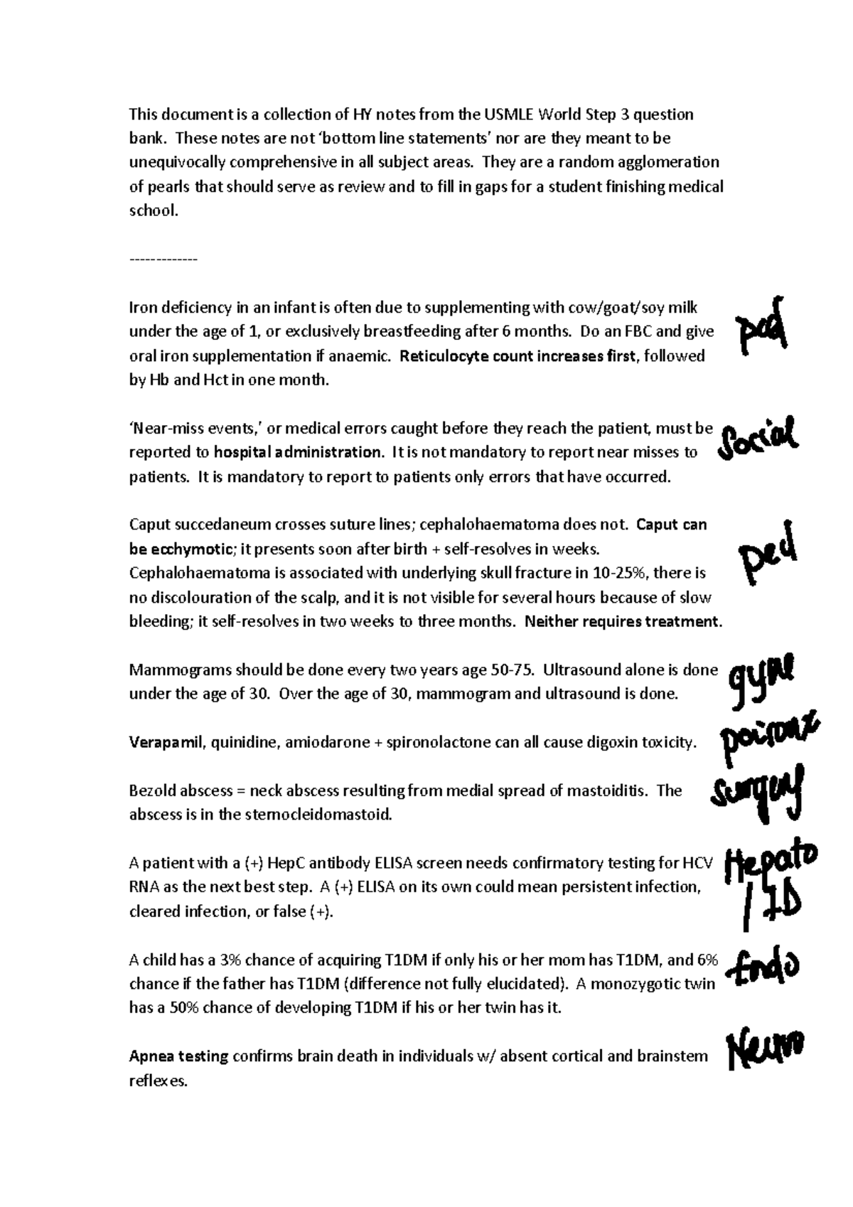 Uworld step 3 review - This document is a collection of HY notes from ...