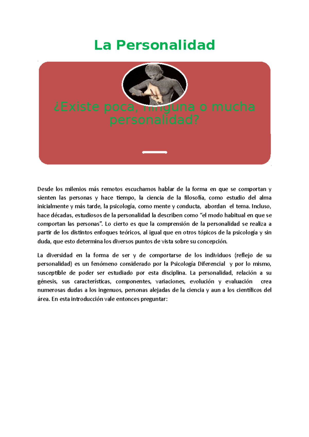 Material de lectura La Personalidad 1 Lista - La Personalidad Desde los ...