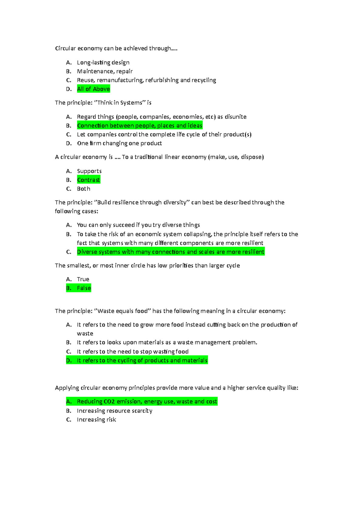 Sustainability and circularity in civil engineering test questions and ...