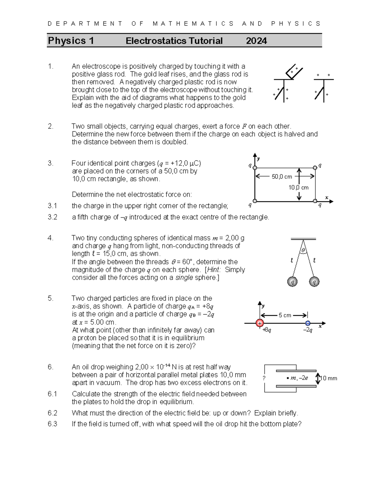 Electrostatics tutorial - An electroscope is positively charged by touching it with a positive ...