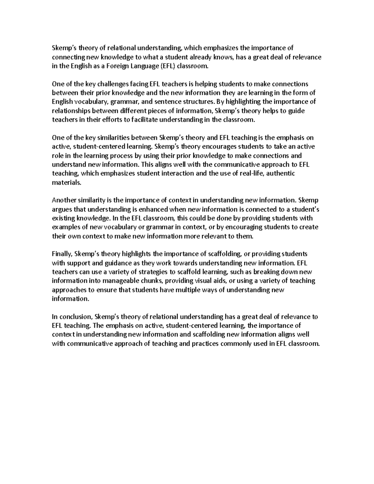 Learning Activity 1 - Skemp's theory of relational understanding ...