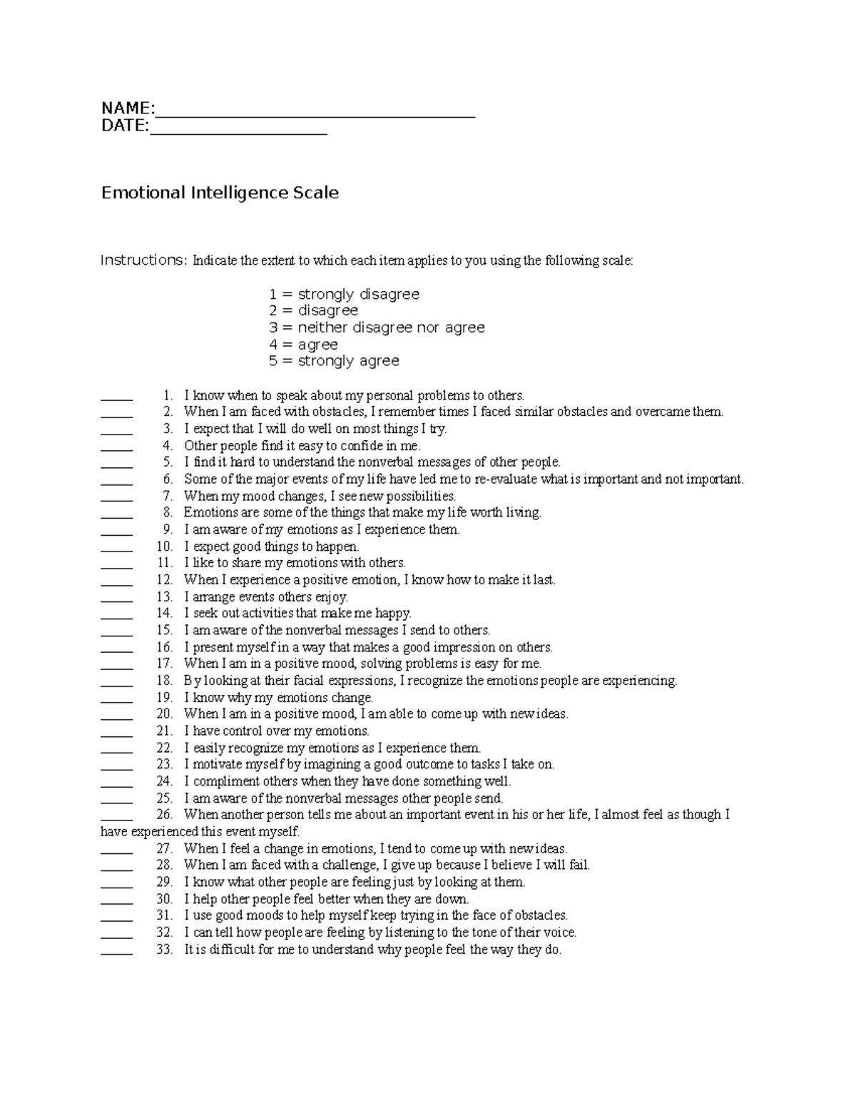 Emotional Intelligence Handout - NAME:______________________________________ - Studocu
