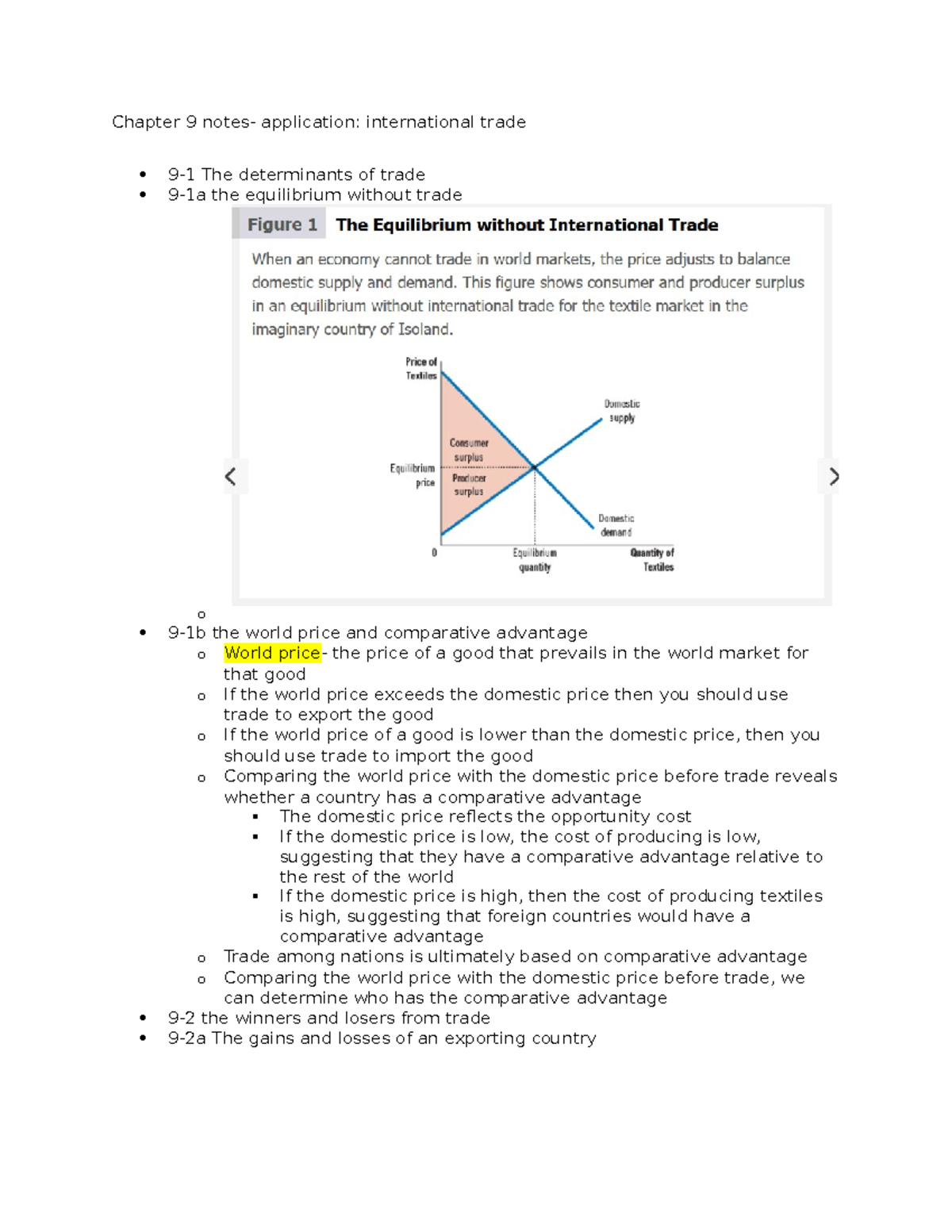 Chapter 9 notes - Chapter 9 notes- application: international trade 9-1 ...