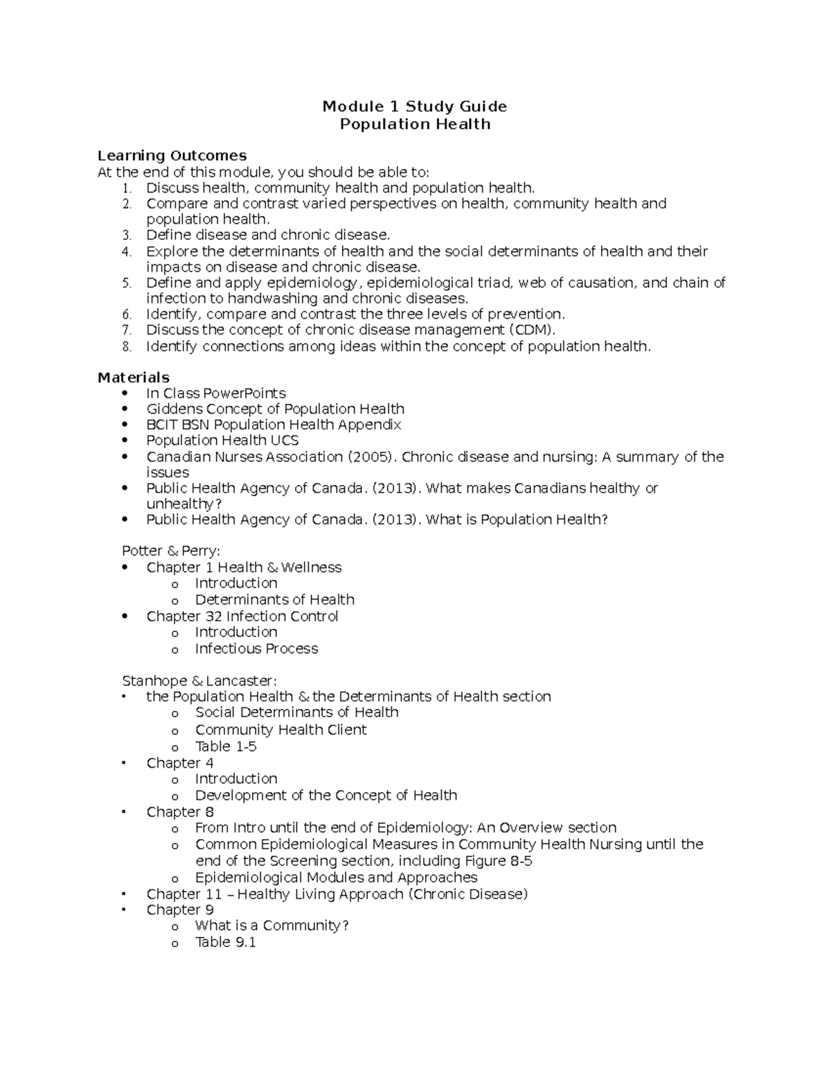 BSNC 1000 Module 1 Study Guide - Module 1 Study Guide Population Health ...