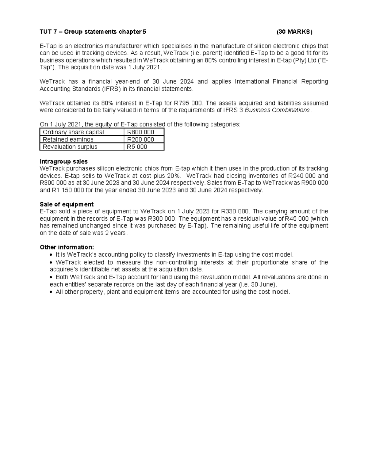 ACC200 - tut 7 (group statements chapter 5 (without solution) - TUT 7 – Group statements chapter ...