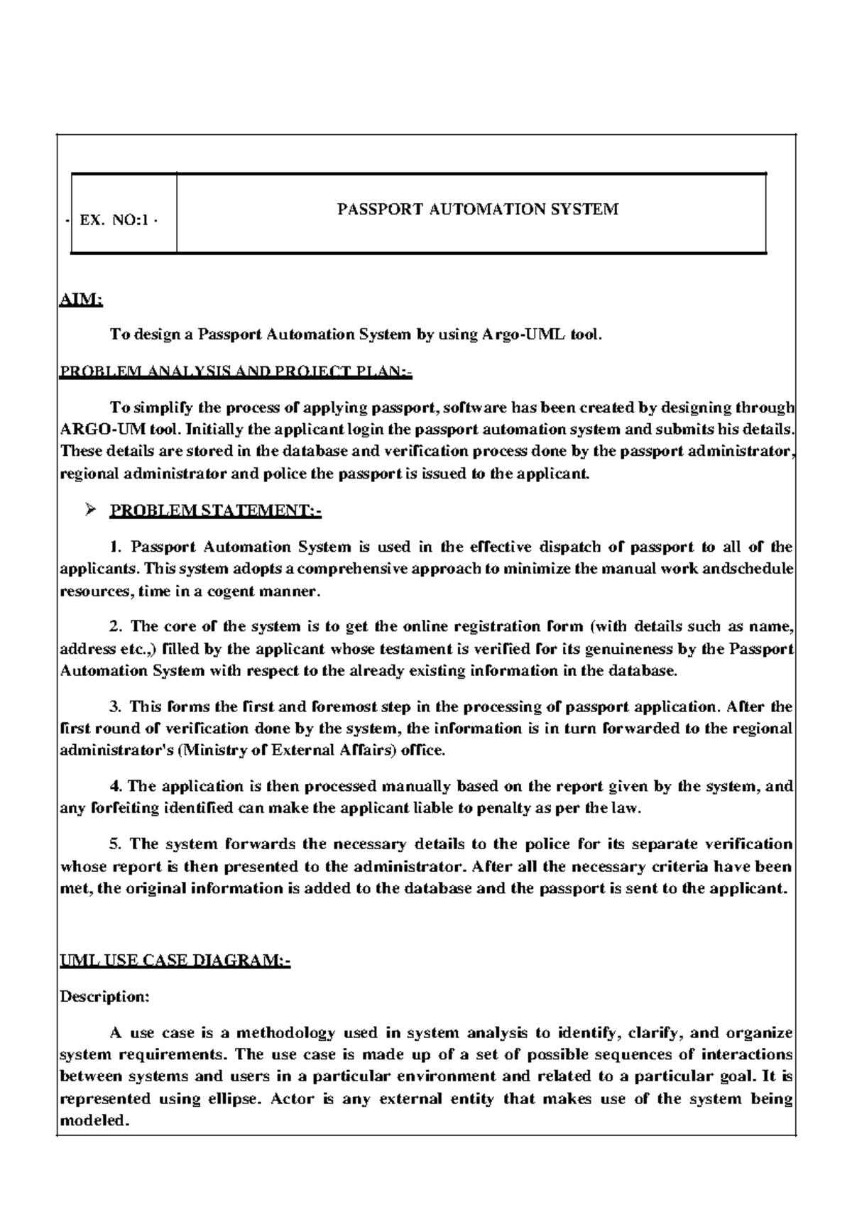 Oose-LAB original - AIM: To design a Passport Automation System by using Argo-UML tool. PROBLEM ...