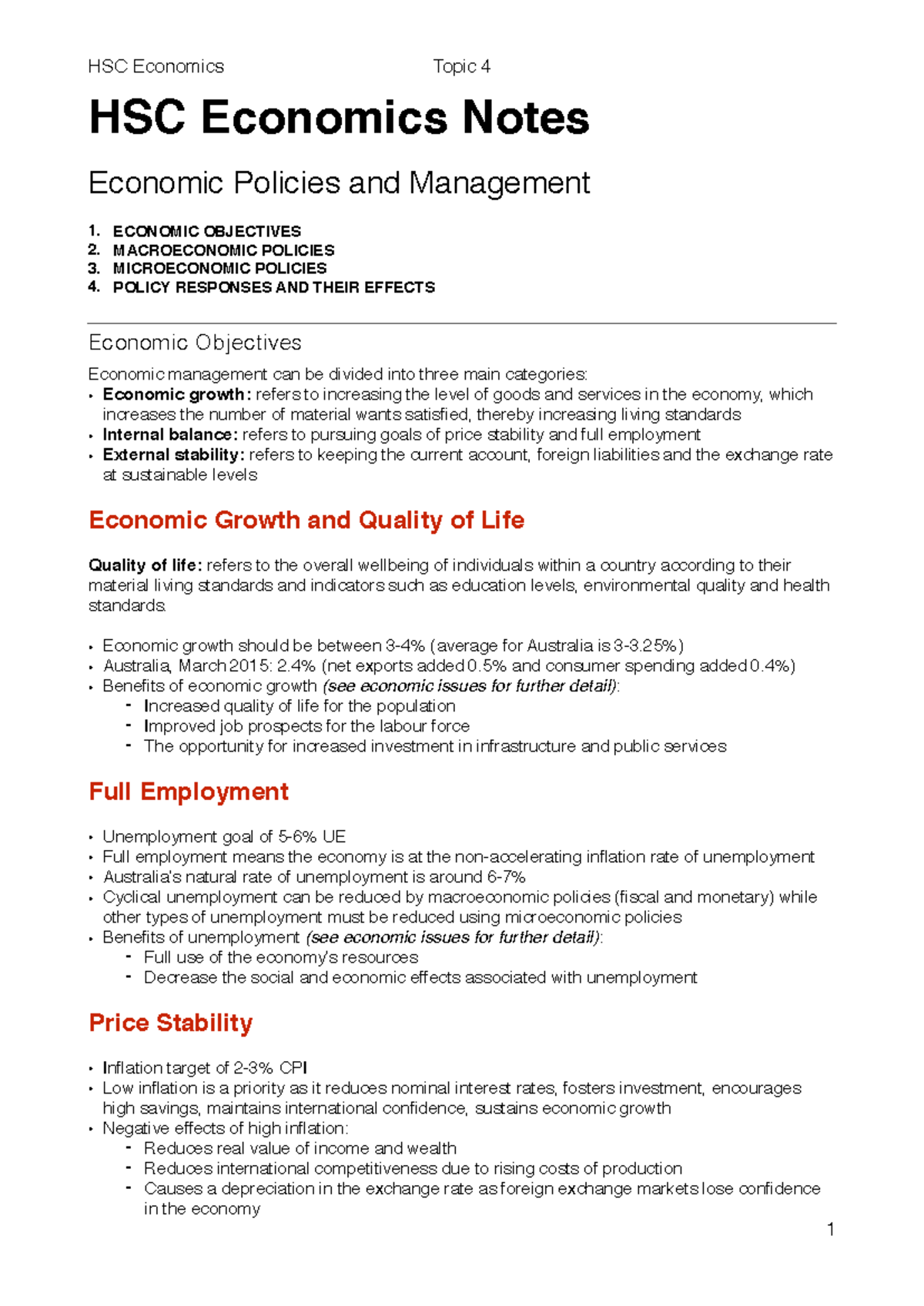 ECO Policy Notes - HSC Economics Notes Economic Policies and Management ...