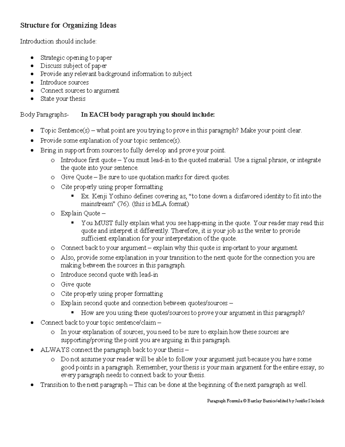 Structure for Organizing Ideas - Structure for Organizing Ideas ...