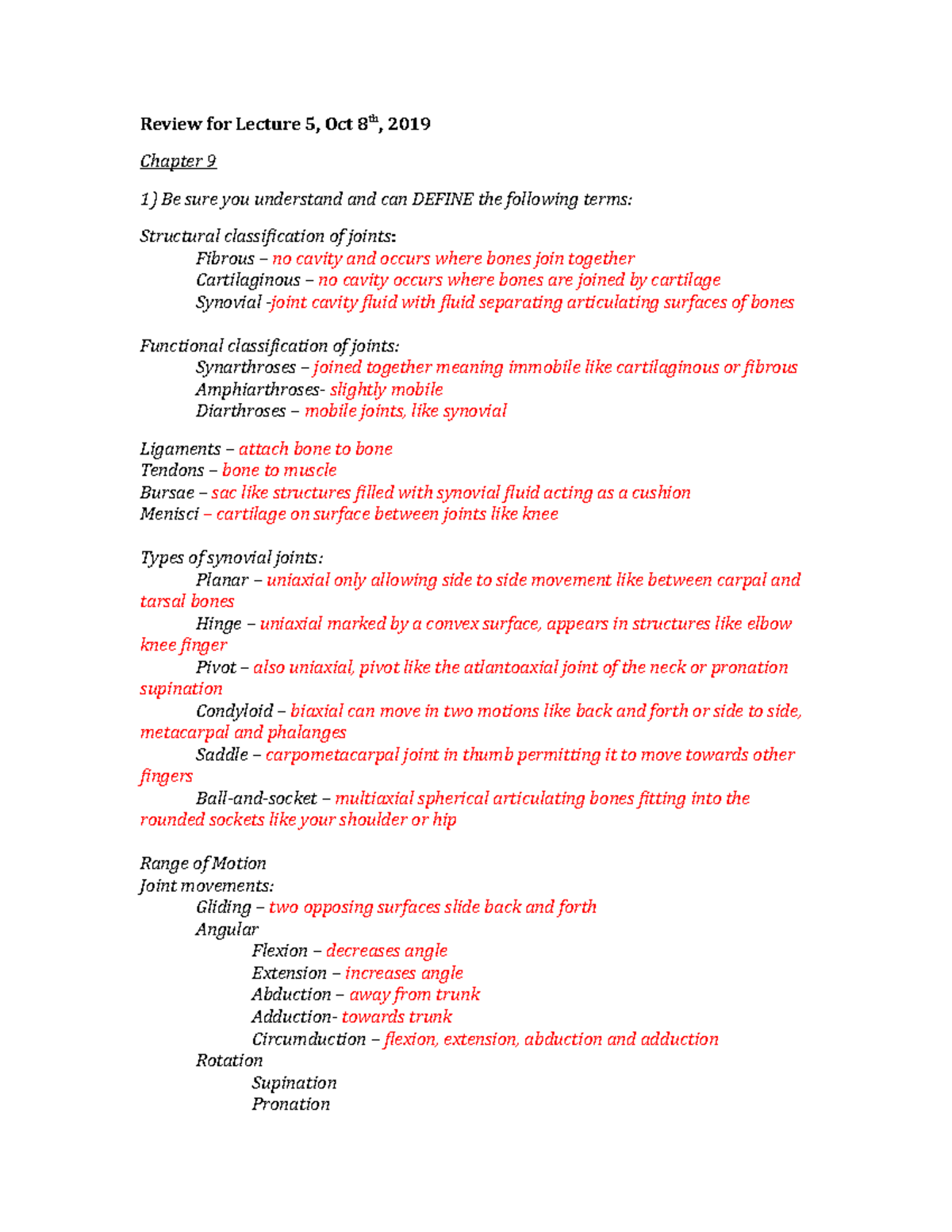 Lecture 5 Review - Review for Lecture 5, Oct 8th, 2019 Chapter 9 Be ...