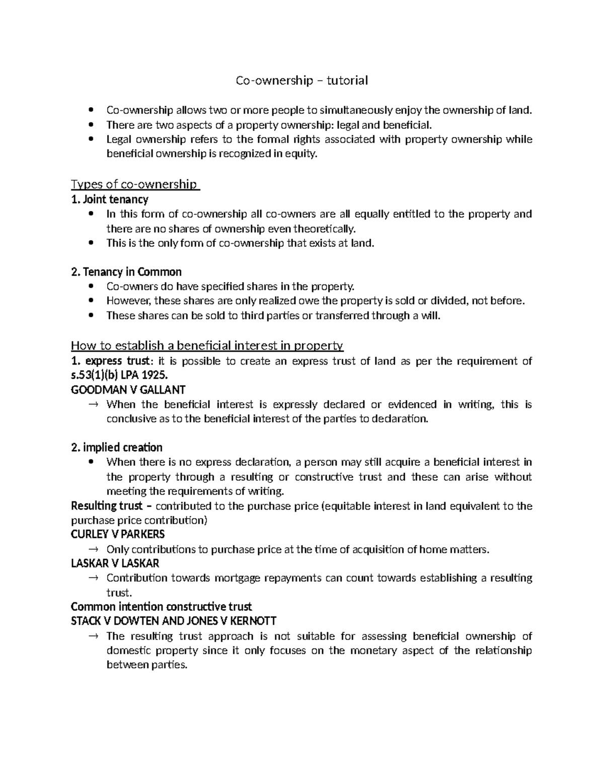 Co-ownership - tutorial notes - Co-ownership – tutorial Co-ownership ...