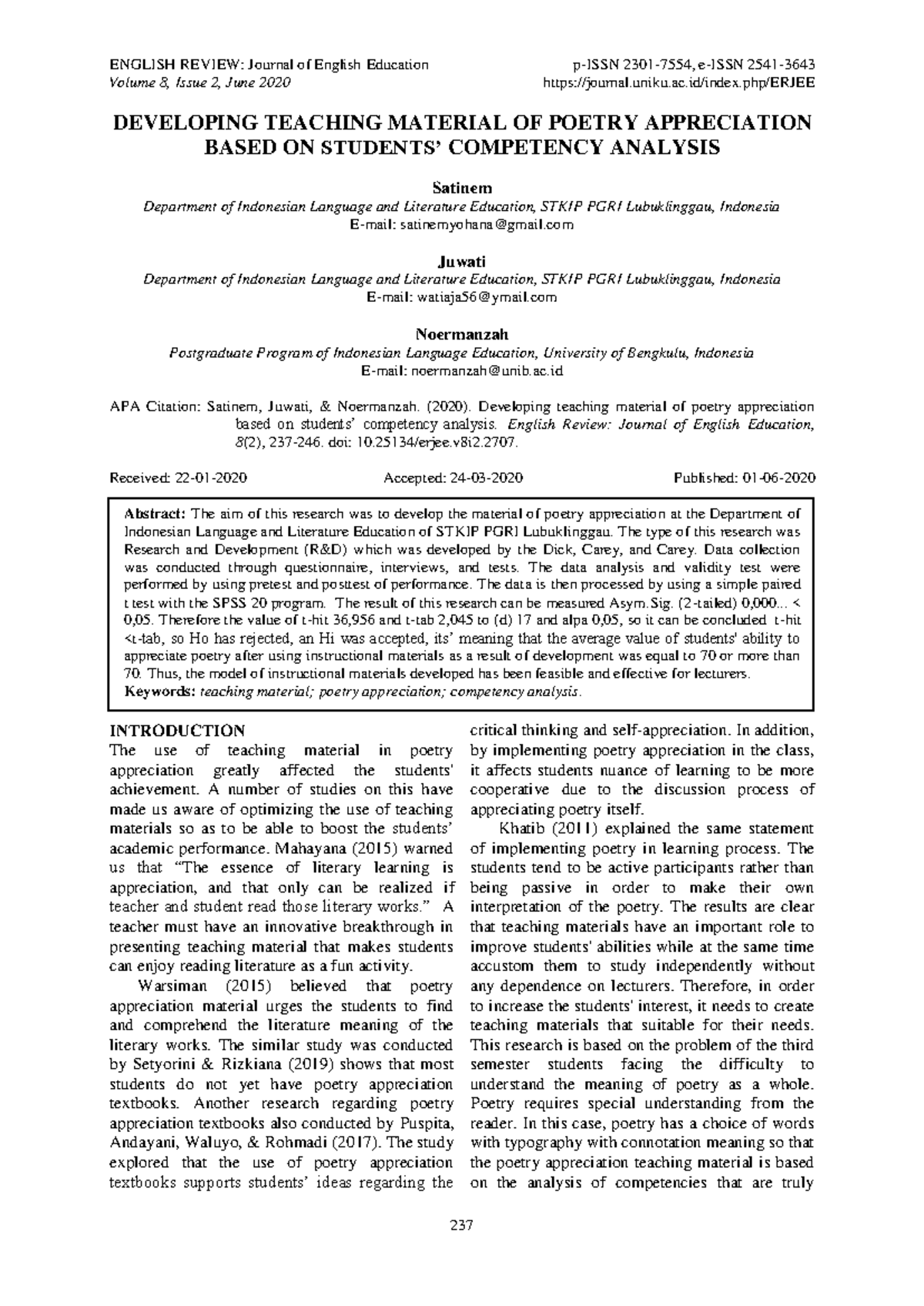 Literary appreciation related literature towards achievement of ...