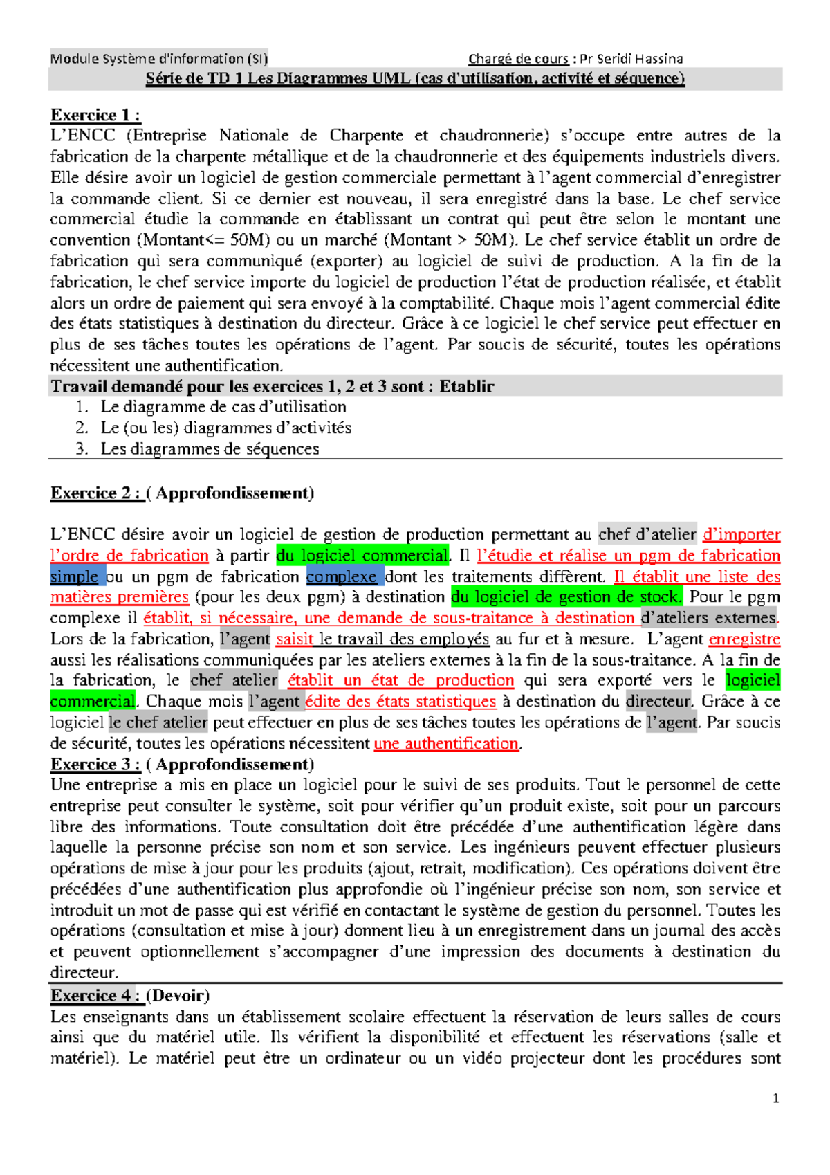 Série de TD 2 Les Diagrammes UML Corrige - Série de TD 1 Les Diagrammes UML (cas d'utilisation ...