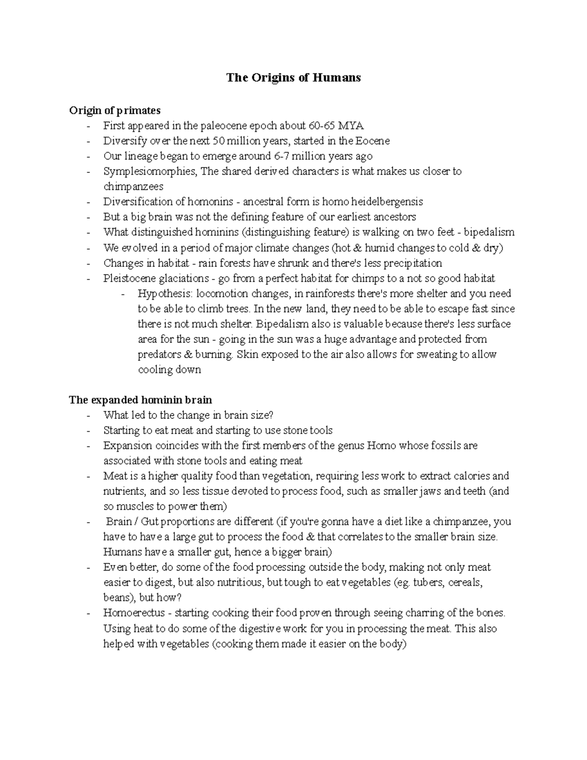 Midterm 2 Notes - The Origins of Humans Origin of primates - First ...