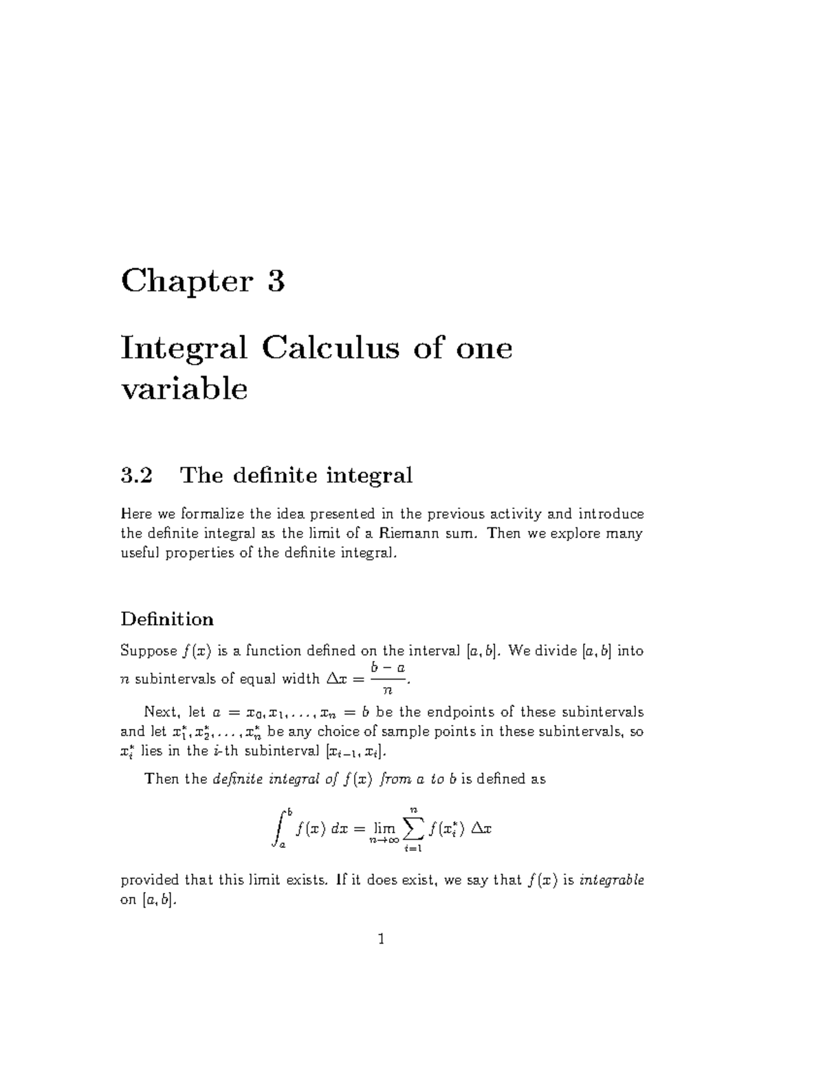 Section 3-2 - Professor: Denis Serbin - Chapter 3 Integral Calculus of one variable 3 The ...