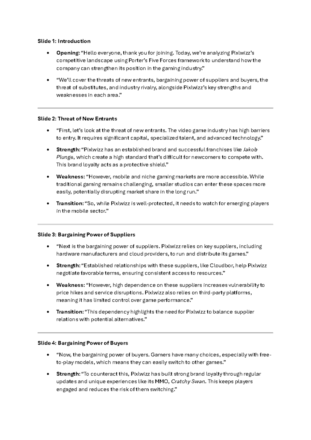 Script maf671 - porter forces - Slide 1: Introduction Opening: “Hello ...