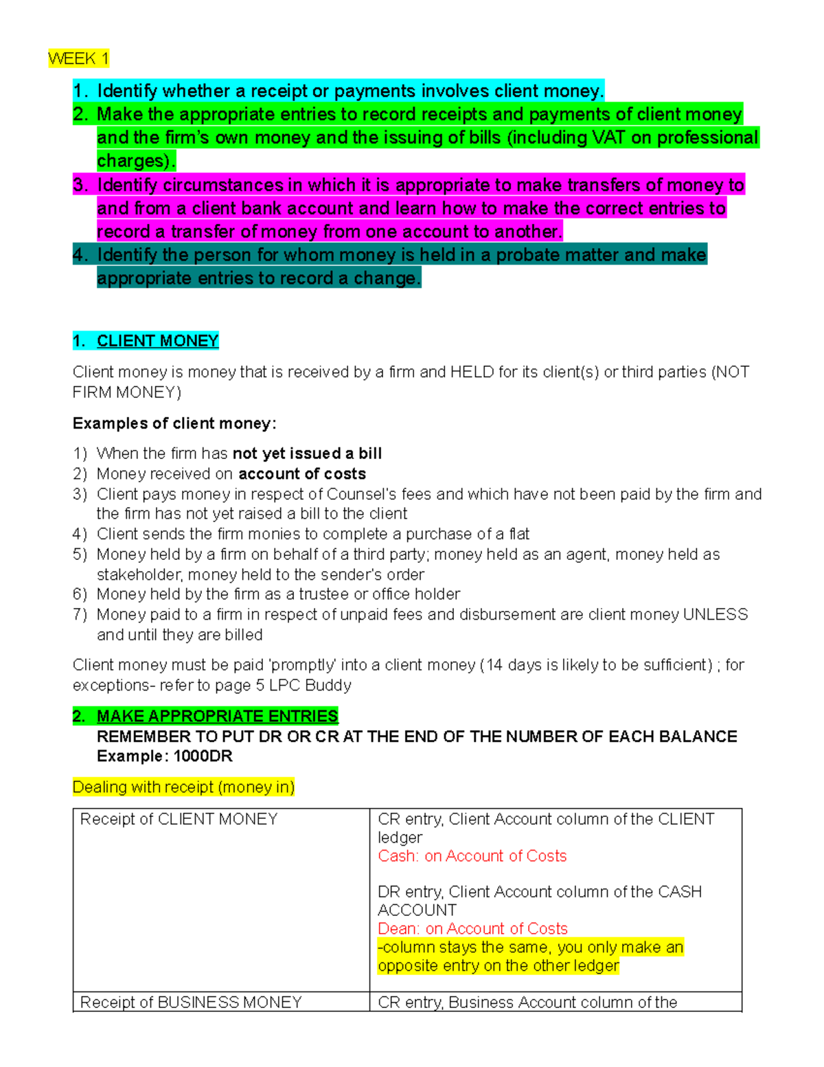 Solicitors' Accounts WEEK 1 - WEEK 1 1. Identify whether a receipt or ...