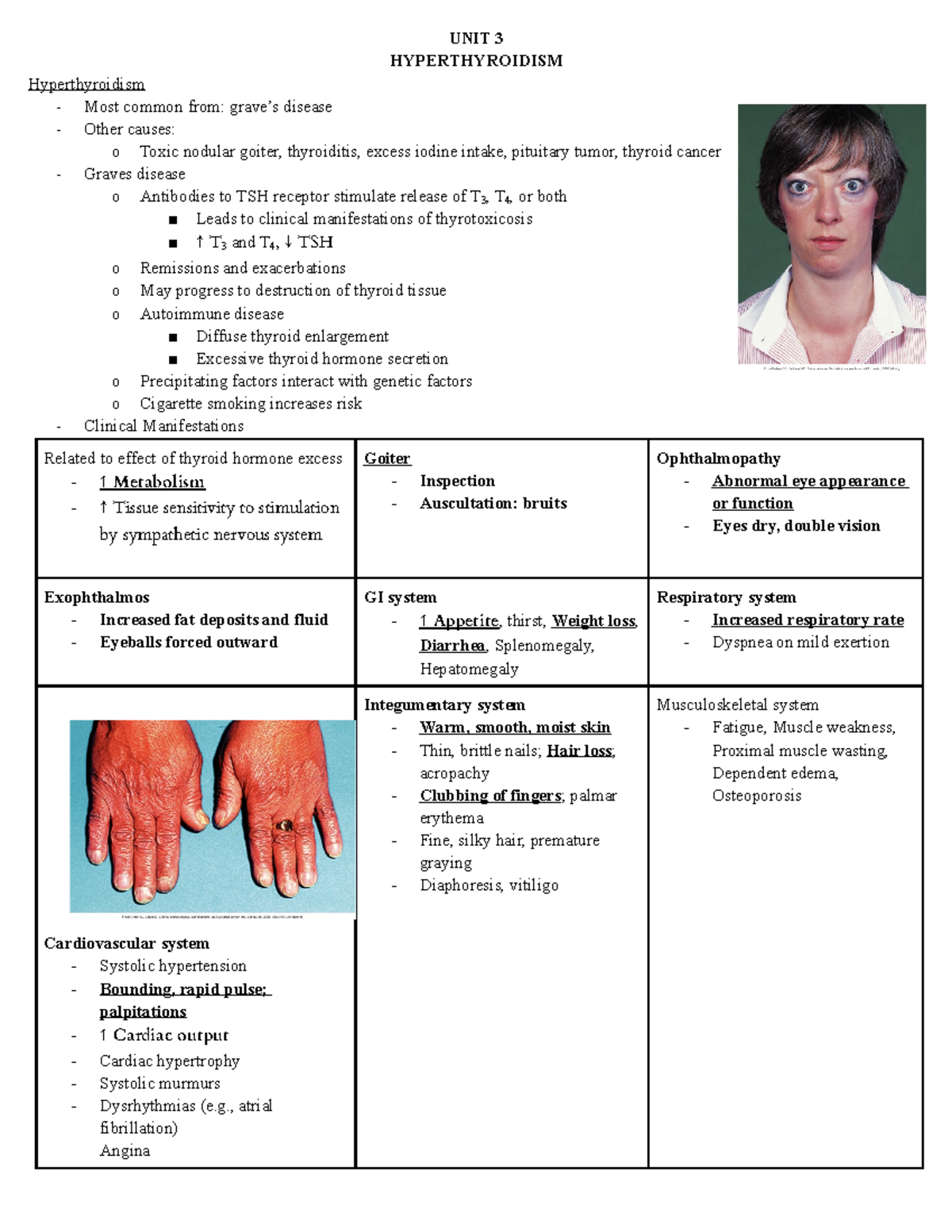 Hyperthyroidism - Lewis' Medical Surgical Nursing notes - UNIT 3 ...