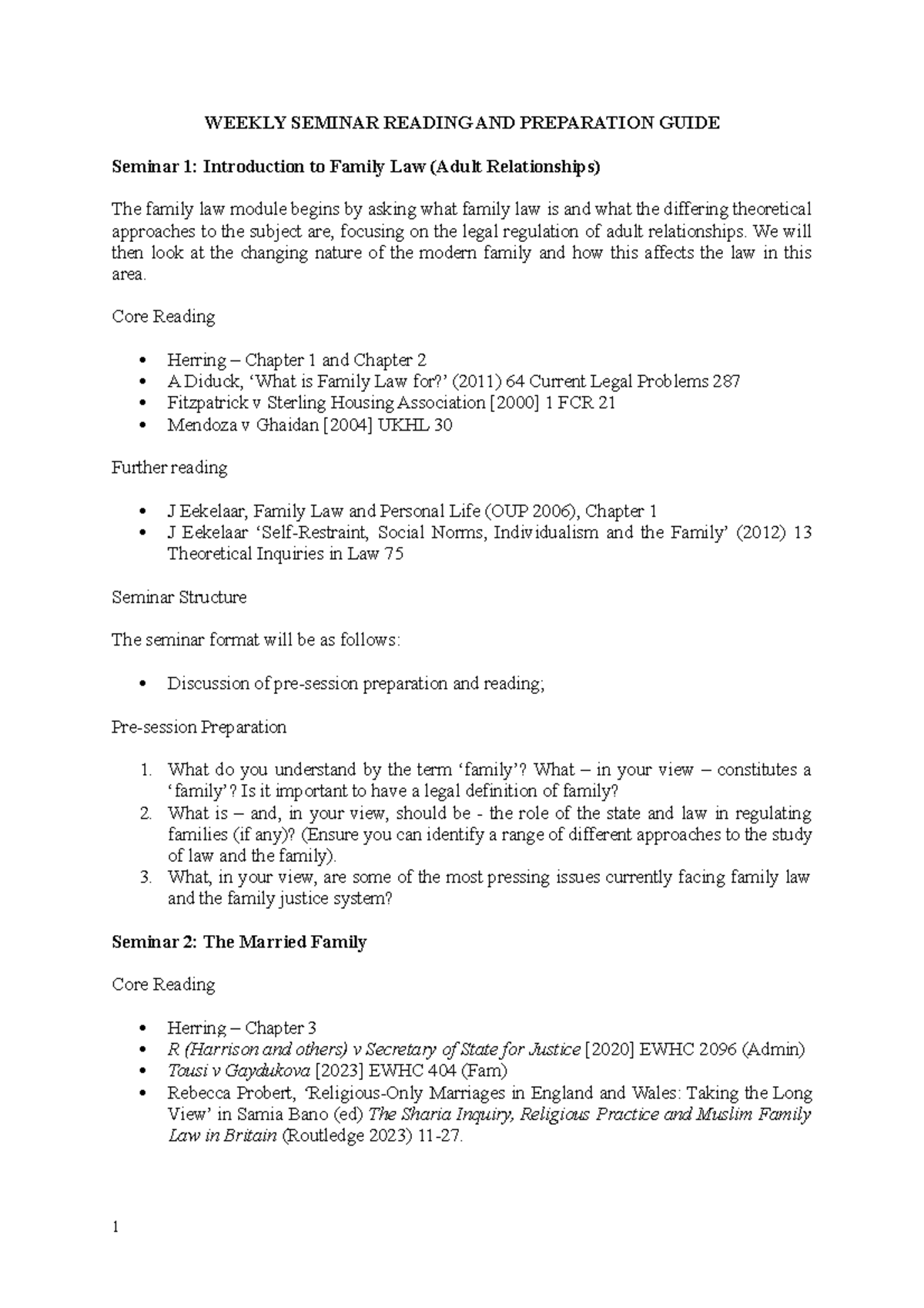 Weekly Seminar Reading AND Preparation 2023-24 - WEEKLY SEMINAR READING ...