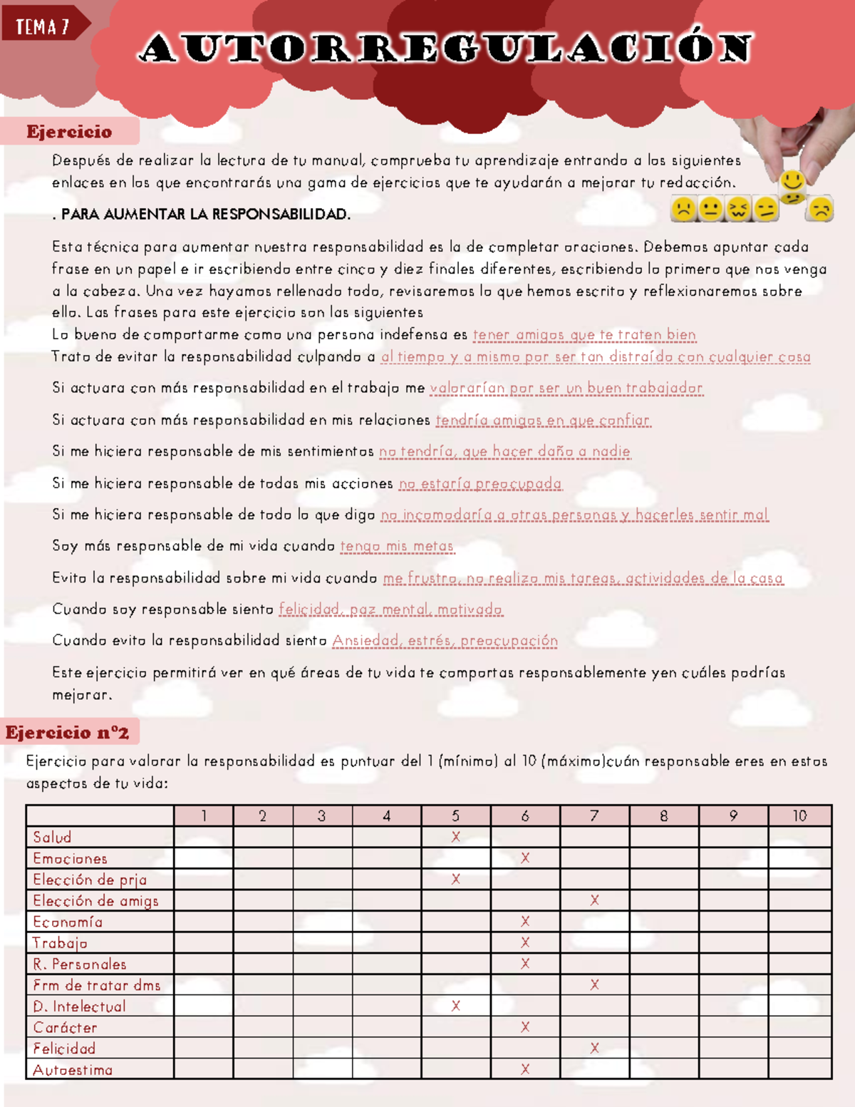 Autorregulacion Tema 7 Tema 7 Despuès De Realizar La Lectura De Tu
