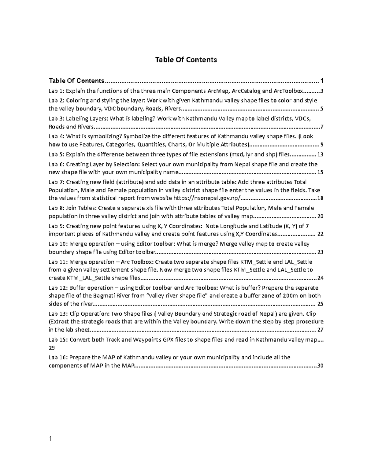 GIS - Table Of Contents Table Of - Studocu