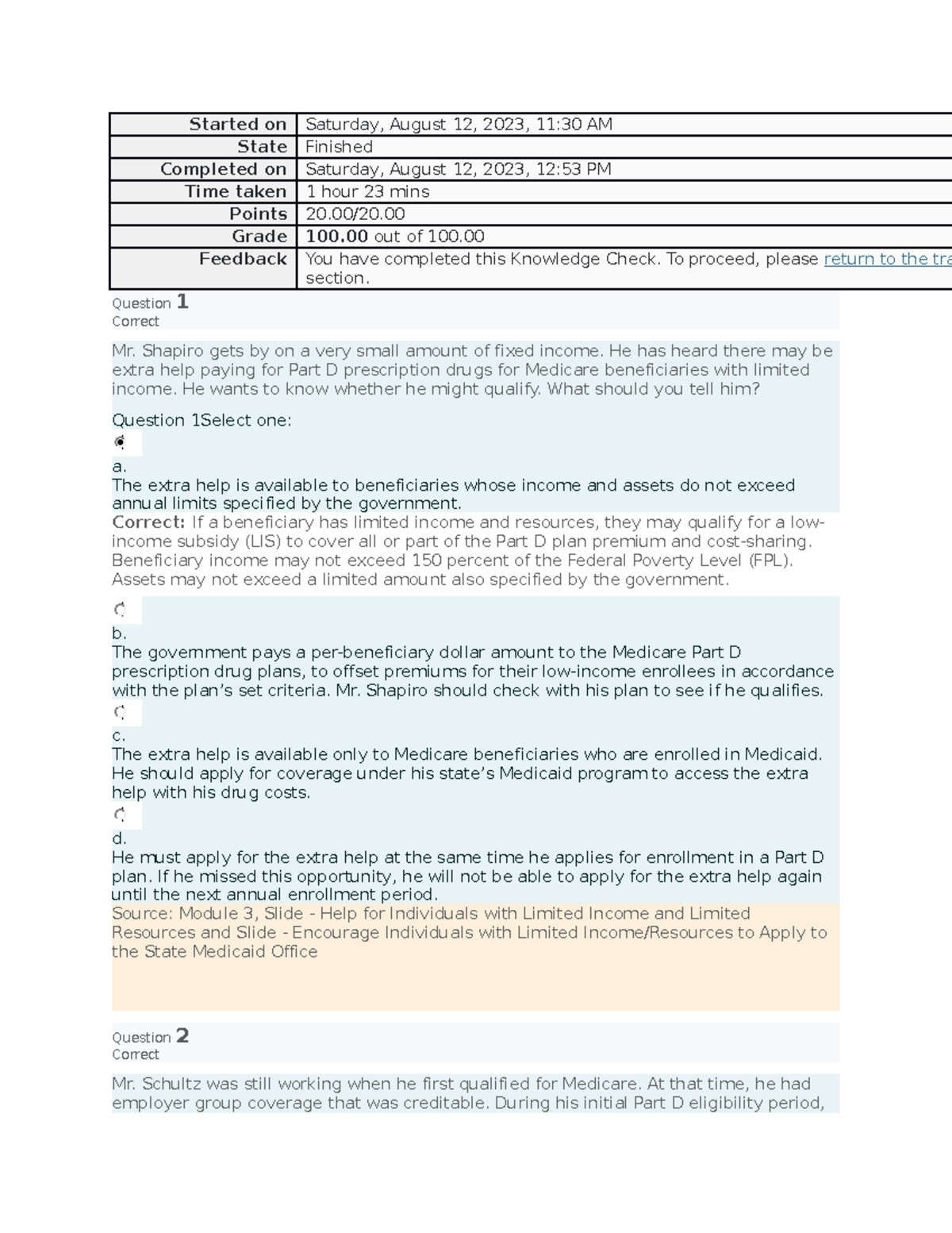 Module 3 Test Score 100 - Medicare Part D Prescription Drug Coverage ...