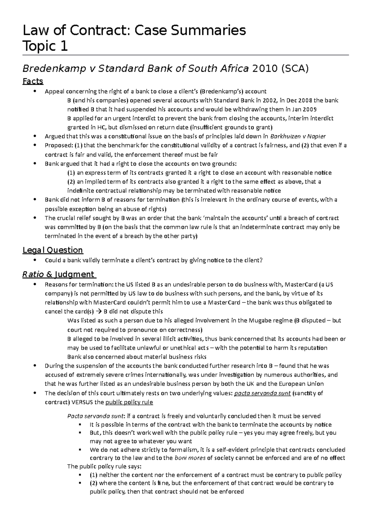 Contracts Case Summaries (Topic 1-3) - Law of Contract: Case Summaries ...