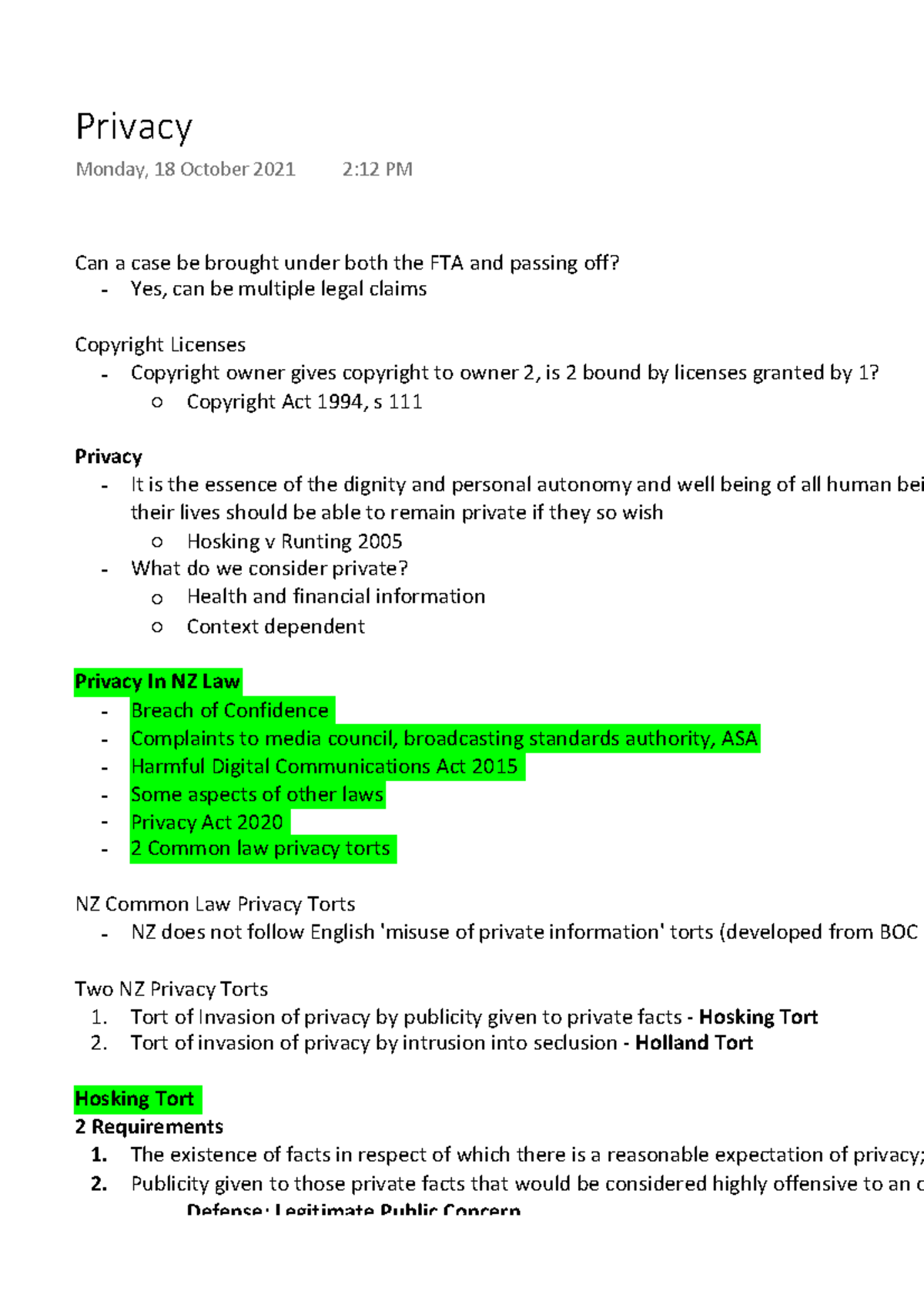 Privacy - Tort of Invasion of privacy by publicity given to private ...