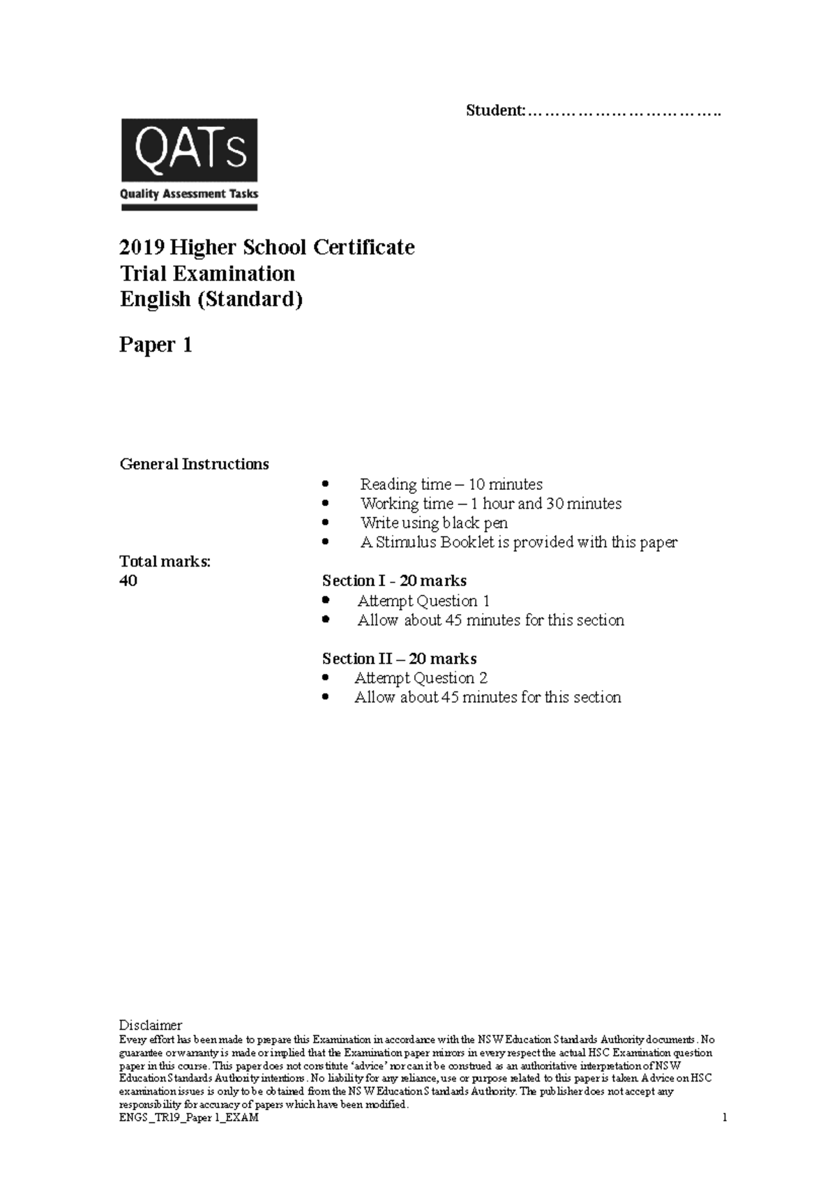 Engs tr19 paper 1 exam - Student ...