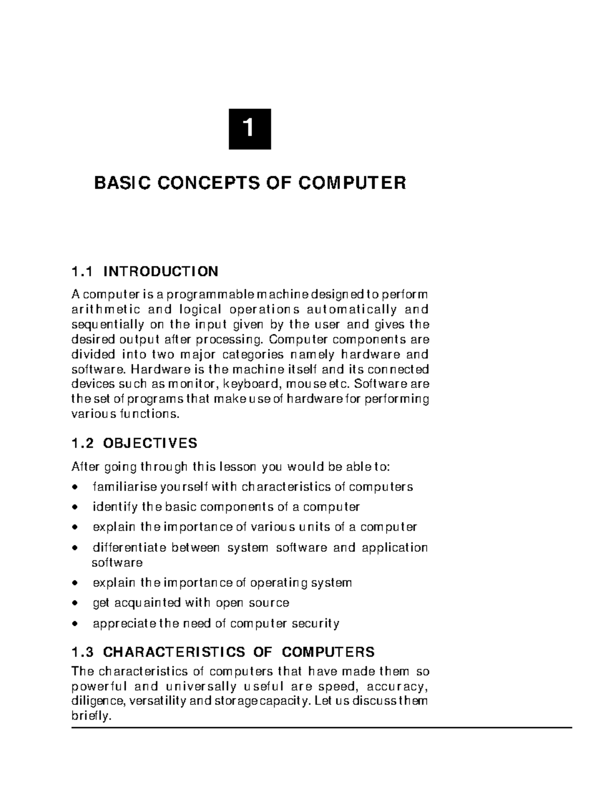 3Basics of Computer - Ba si c Concept s of Comput er :: 1 1 BASI C CONCEPT S OF COM PUT ER 1 .1 ...