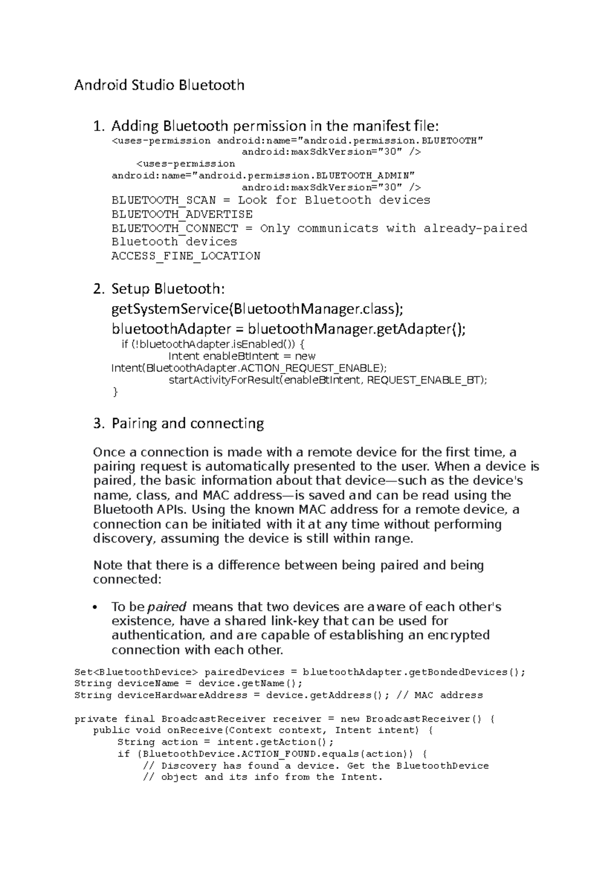 Android Studio Bluetooth - Adding Bluetooth permission in the manifest ...
