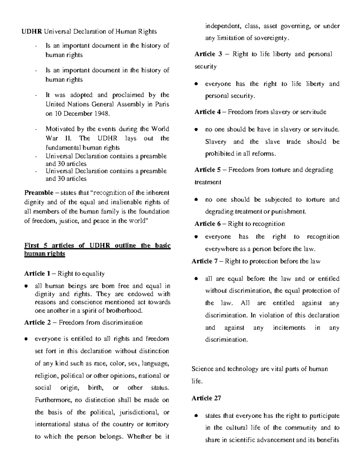 Chapter 7 to 12 - UDHR Universal Declaration of Human Rights - Is an ...