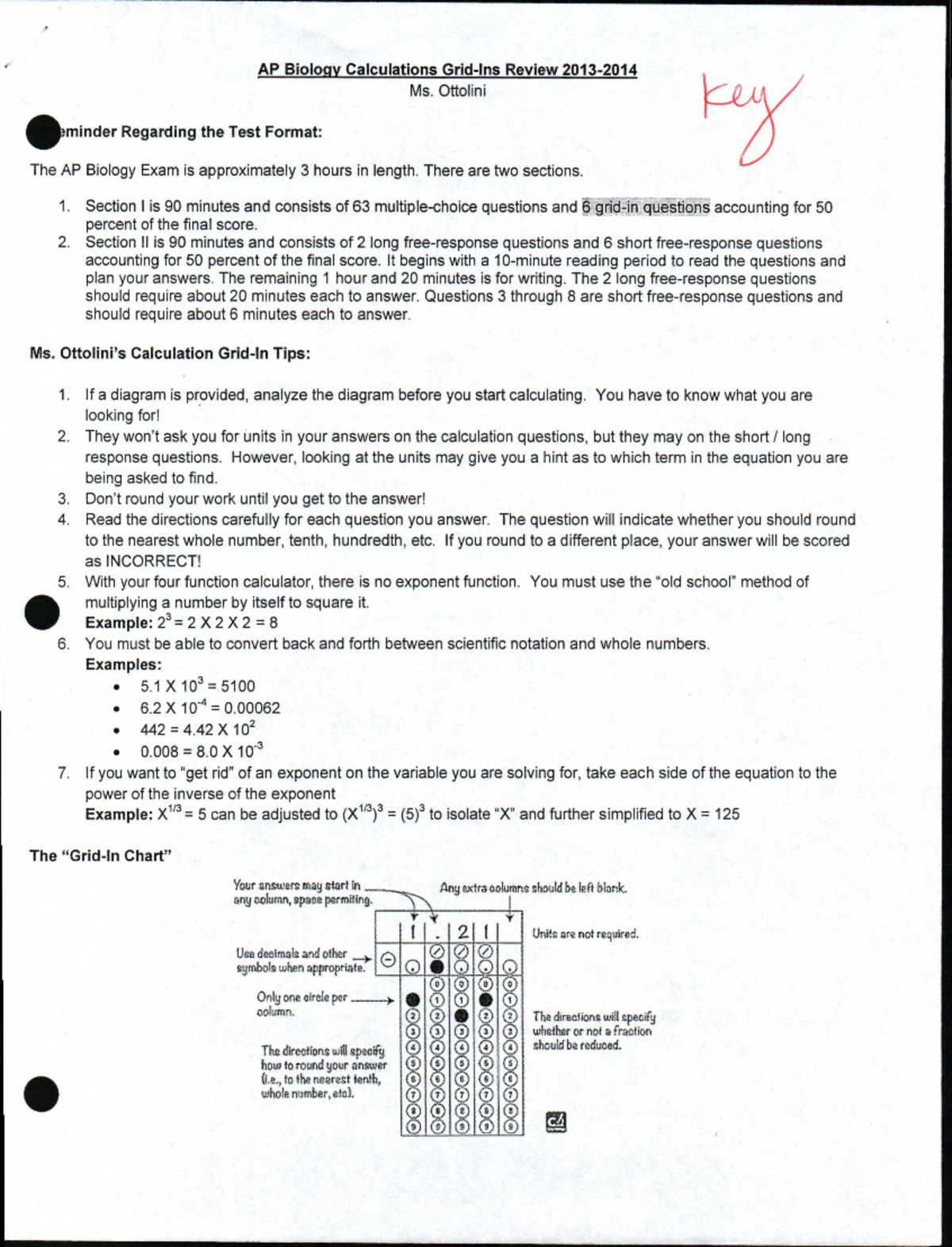 AP Biology Calculations Review KEY - • Your answers may start in any ...