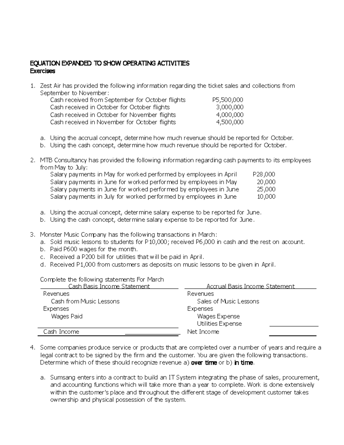Operating Activities Comprehensive Problems - EQUATION EXPANDED TO SHOW ...