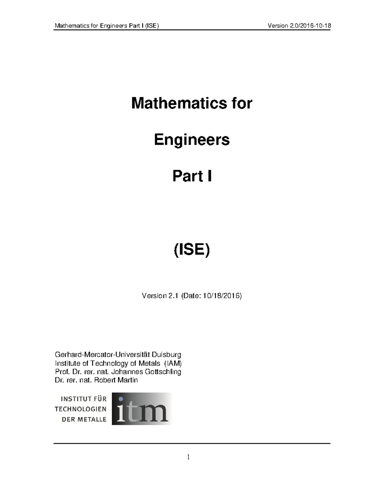 Mathematics for Engineers Part I - content - Mathematics for Engineers ...