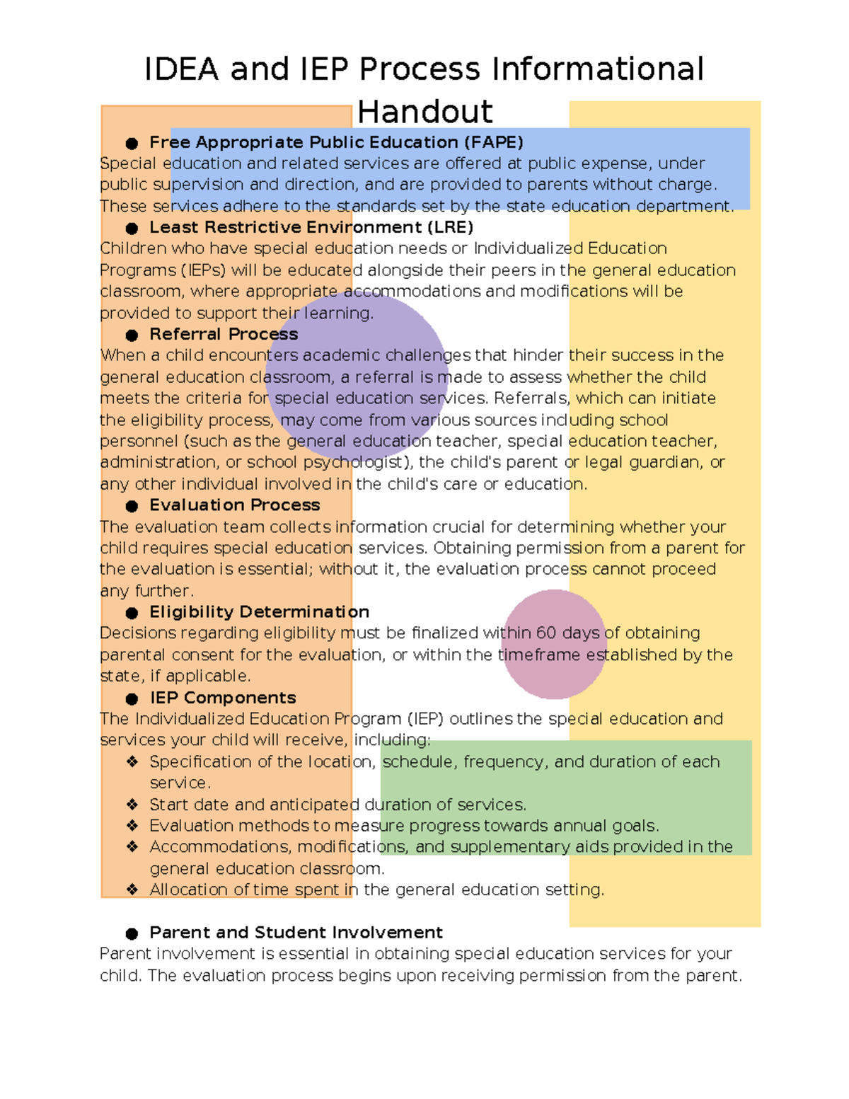SPD - 500 - Topic 4 - Explaining IDEA and the IEP Process - Handout ...