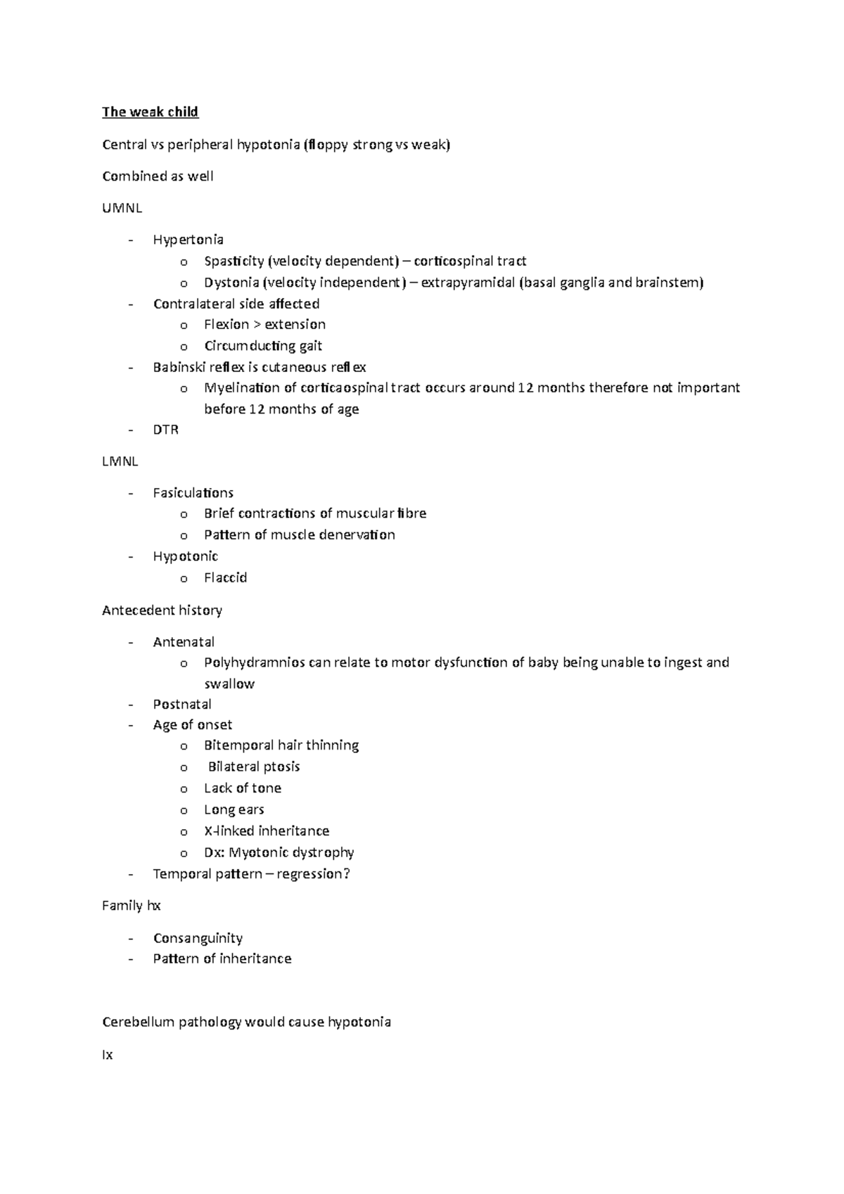 The weak child - The weak child Central vs peripheral hypotonia (floppy ...