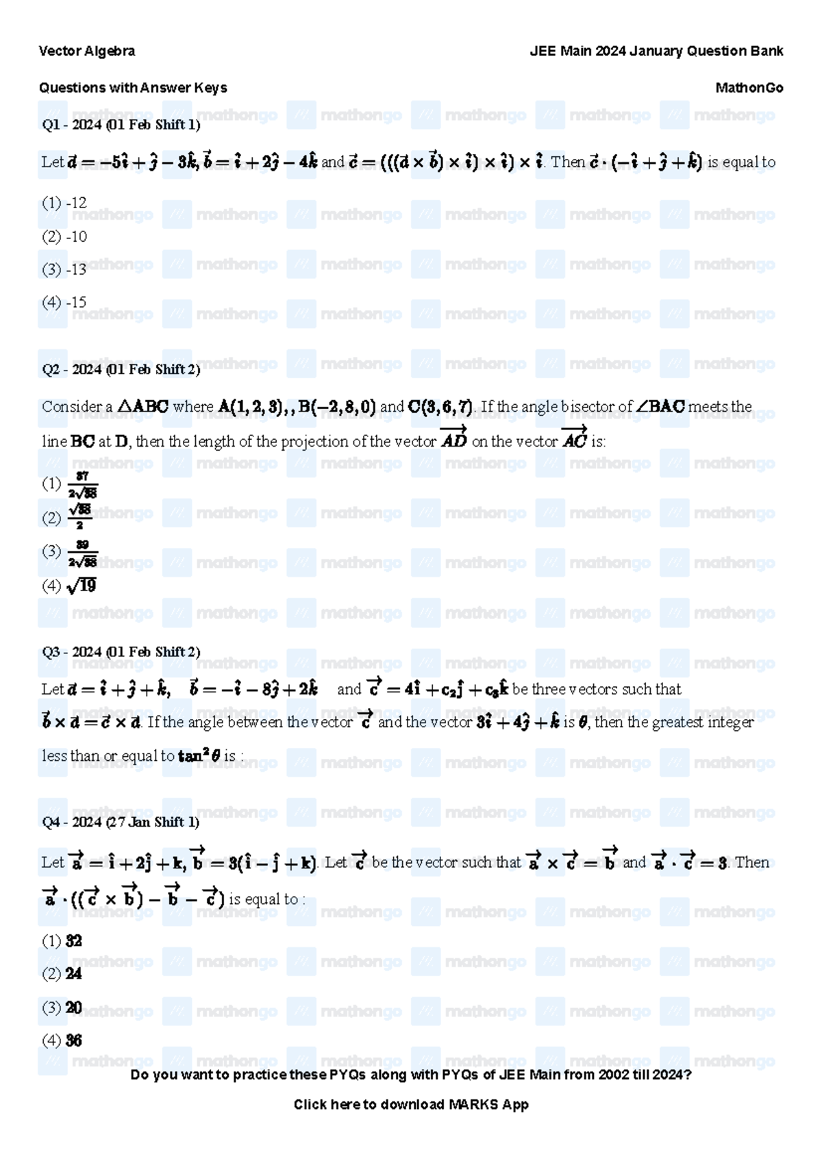 Vector Algebra - JEE Main 2024 January Question Bank - Mathon Go - Q1 ...