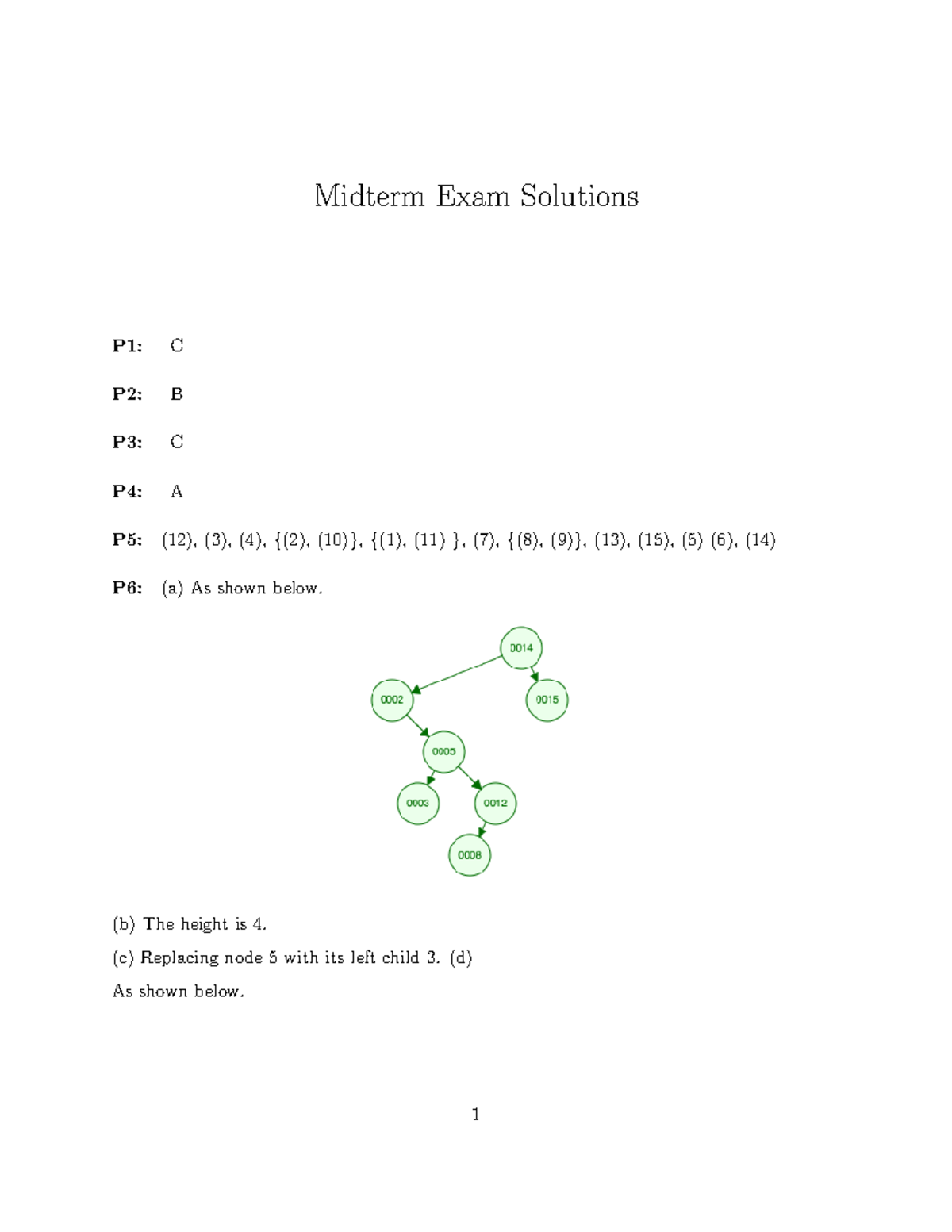 Midterm-sol - Class B - Midterm Exam Solutions P1: C P2: B P3: C P4: A P5: (12), (3), (4), {(2 ...