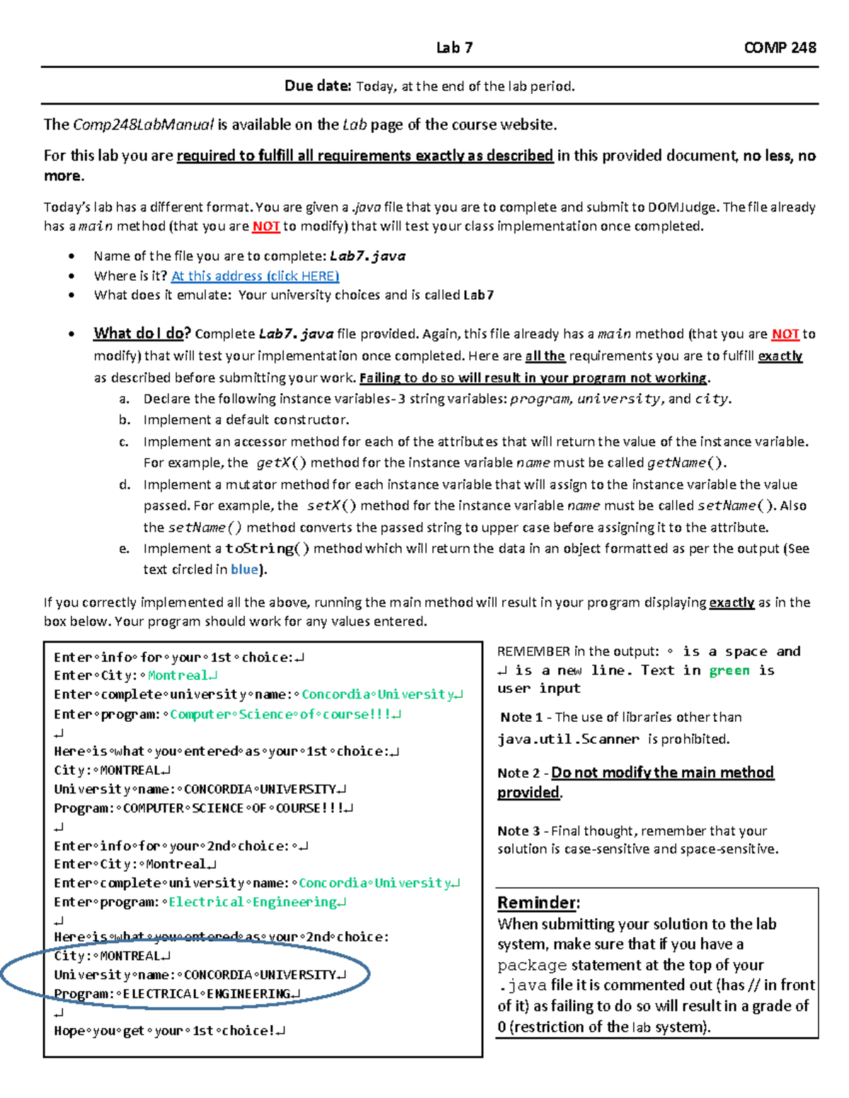 Prob-Lab7 - Lab 7 - Lab 7 COMP 248 Due date: Today, at the end of the lab period. The - Studocu