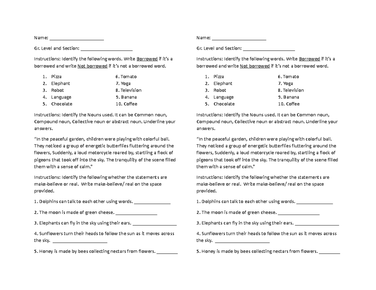 1st Quiz of Gr. 6 - Short Assessment - Name: _____________________ Gr ...