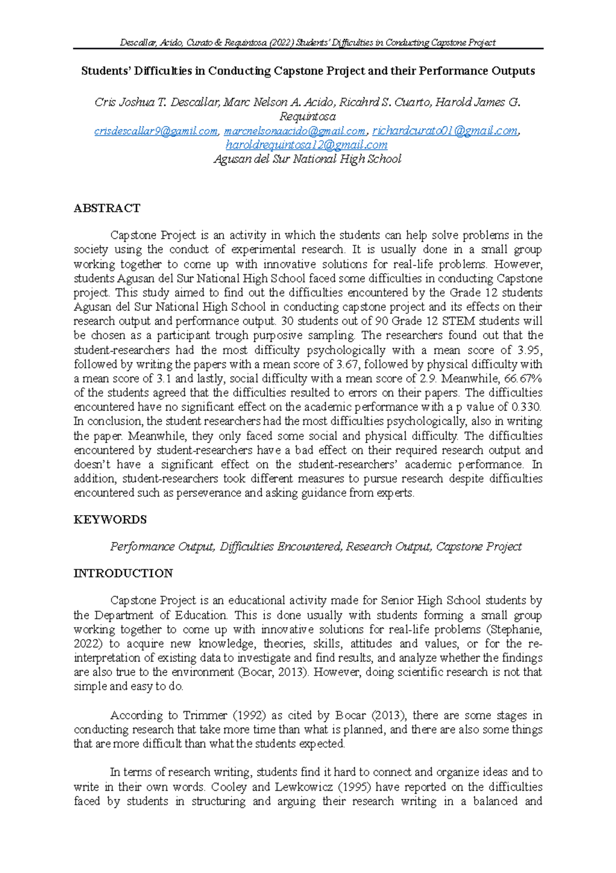 Group 3 Descartes III Imrad - Students’ Difficulties in Conducting ...