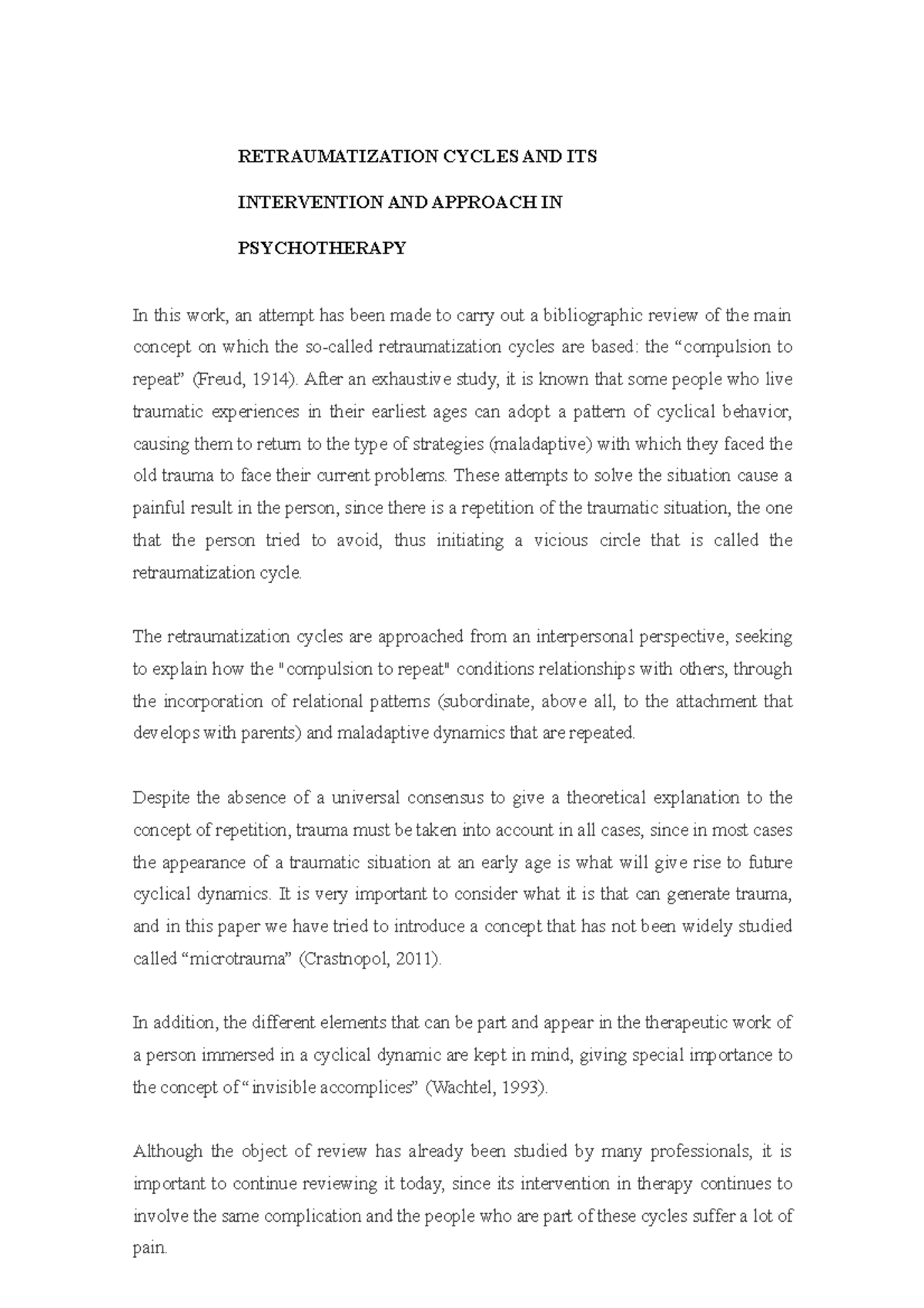 Retraumatization Cycles AND ITS Intervention AND Approach IN ...