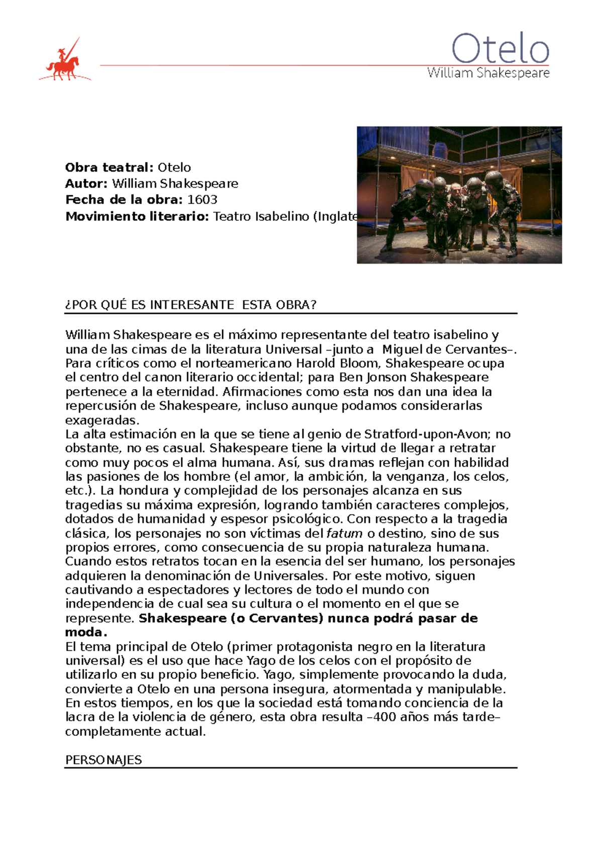 Otelo (trabajo Hugo Nacher) - Obra teatral: Otelo Autor: William ...