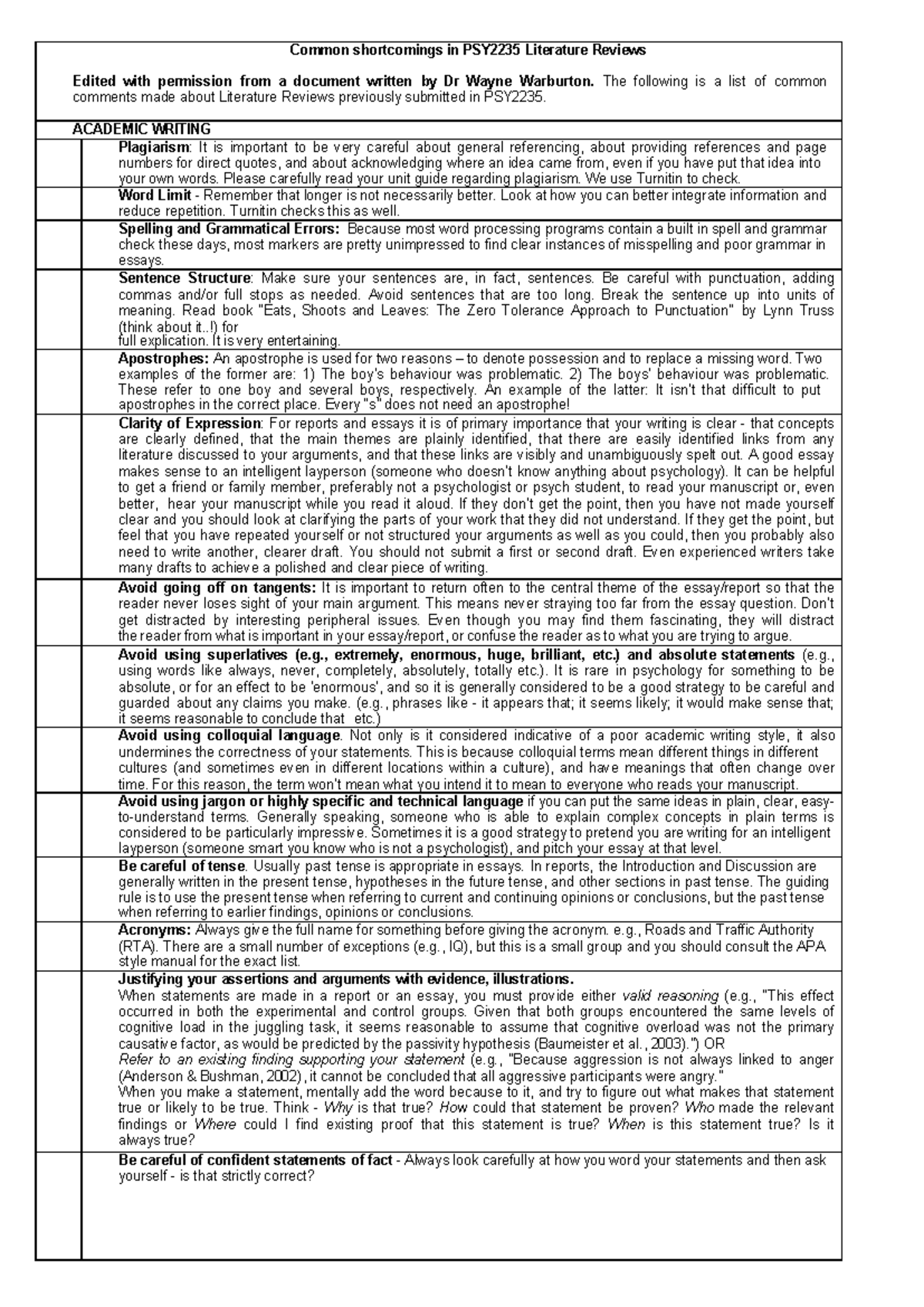 Tips for academic writing - Common shortcomings in PSY2235 Literature ...