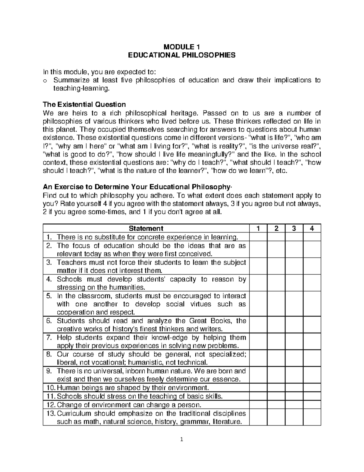 Module 1 Educational Philosophies - MODULE 1 EDUCATIONAL PHILOSOPHIES ...