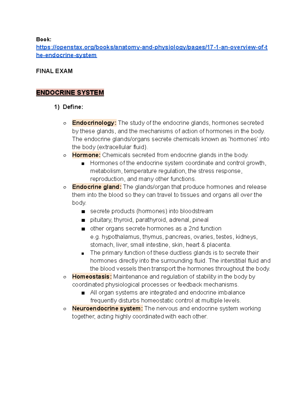 BIO 220 - Anatomy Midterm 3 - Book: - Studocu