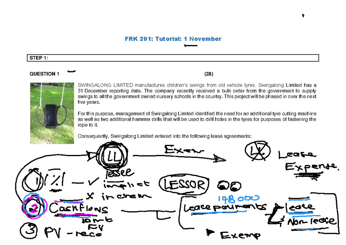 1 Nov Tut - tutorial question - FRK 201: Tutorial: 1 November STEP 1: QUESTION 1 (28) SWINGALONG ...