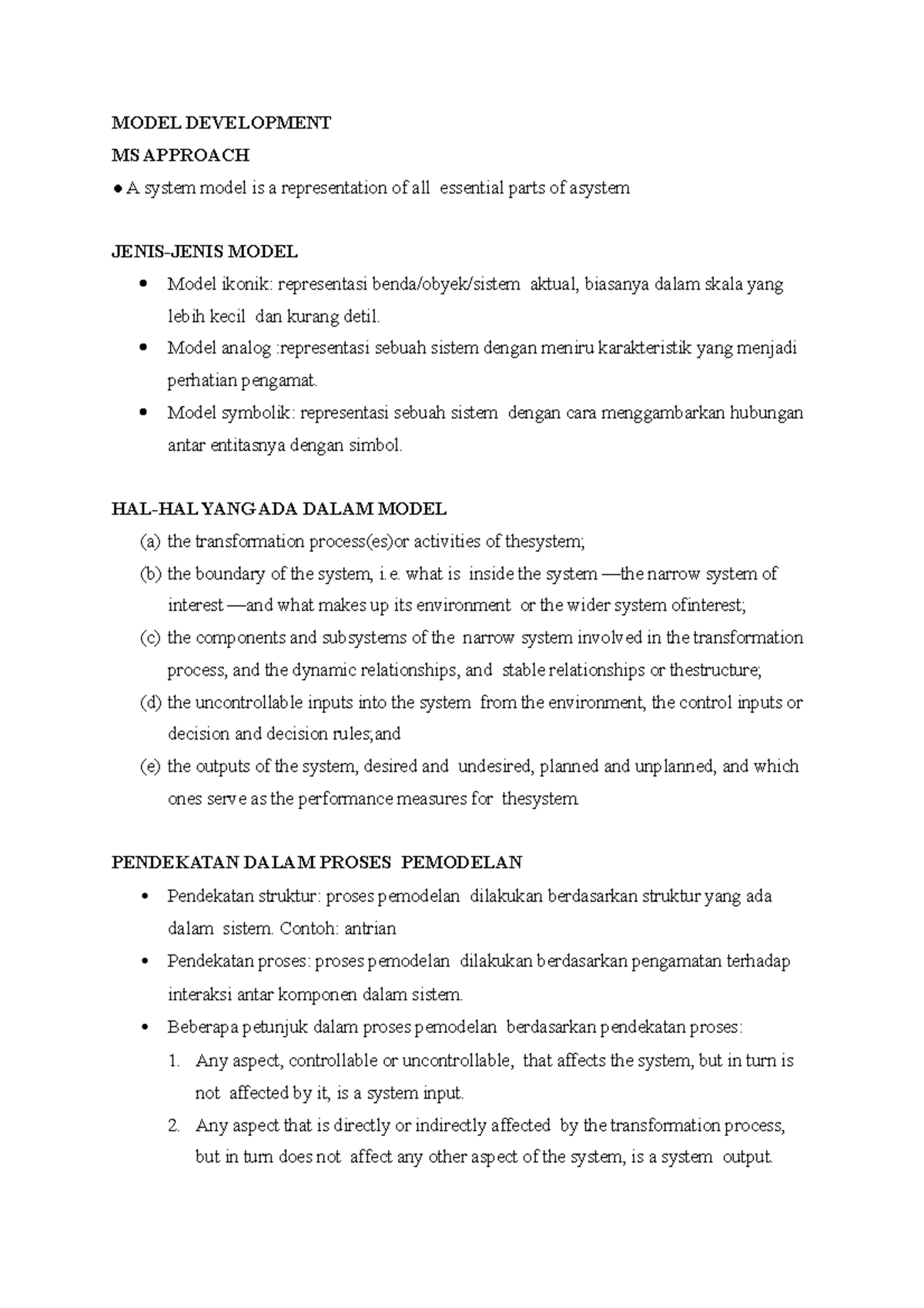 Model Development - MODEL DEVELOPMENT MS APPROACH A system model is a ...