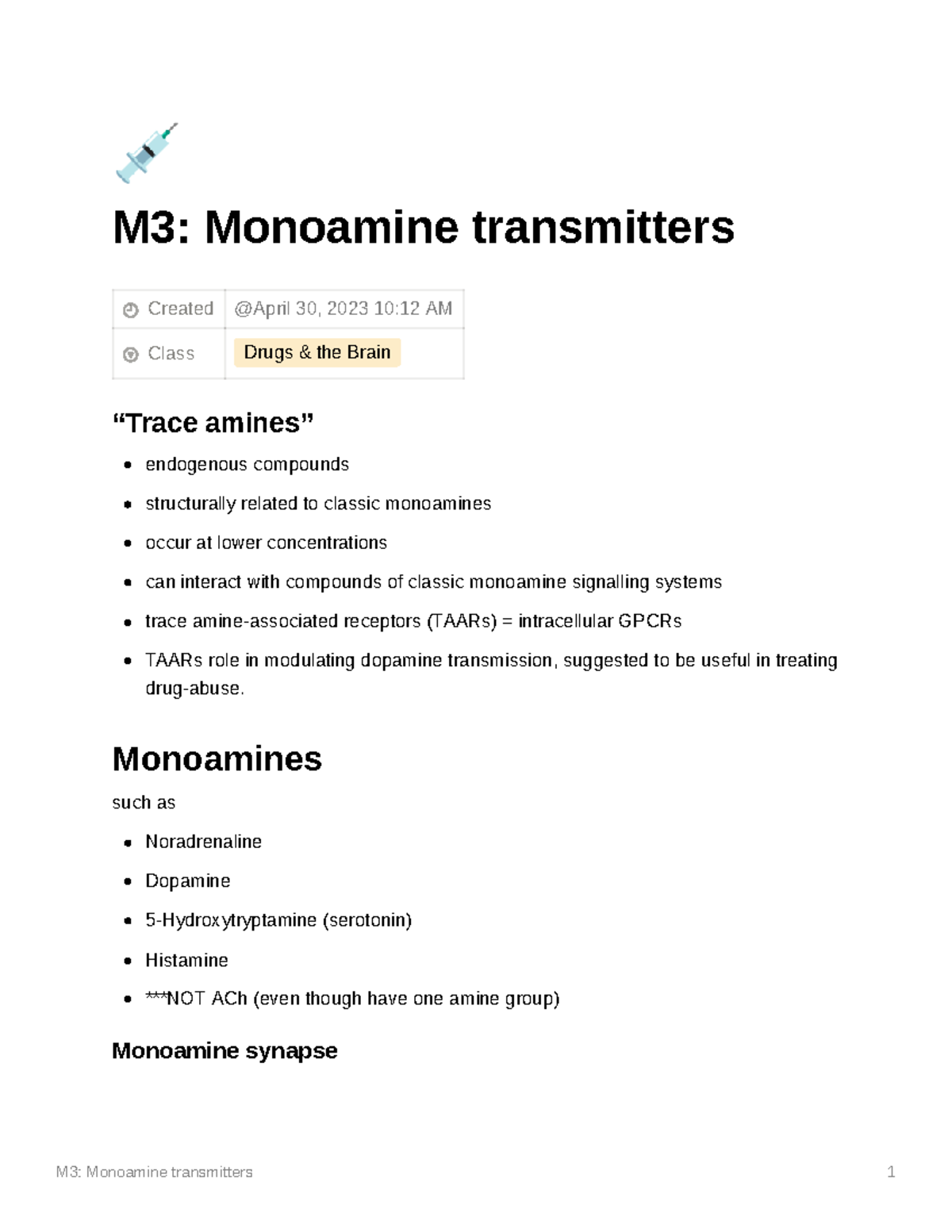 Monoamine transmitters - Monoamines such as Noradrenaline Dopamine 5 ...